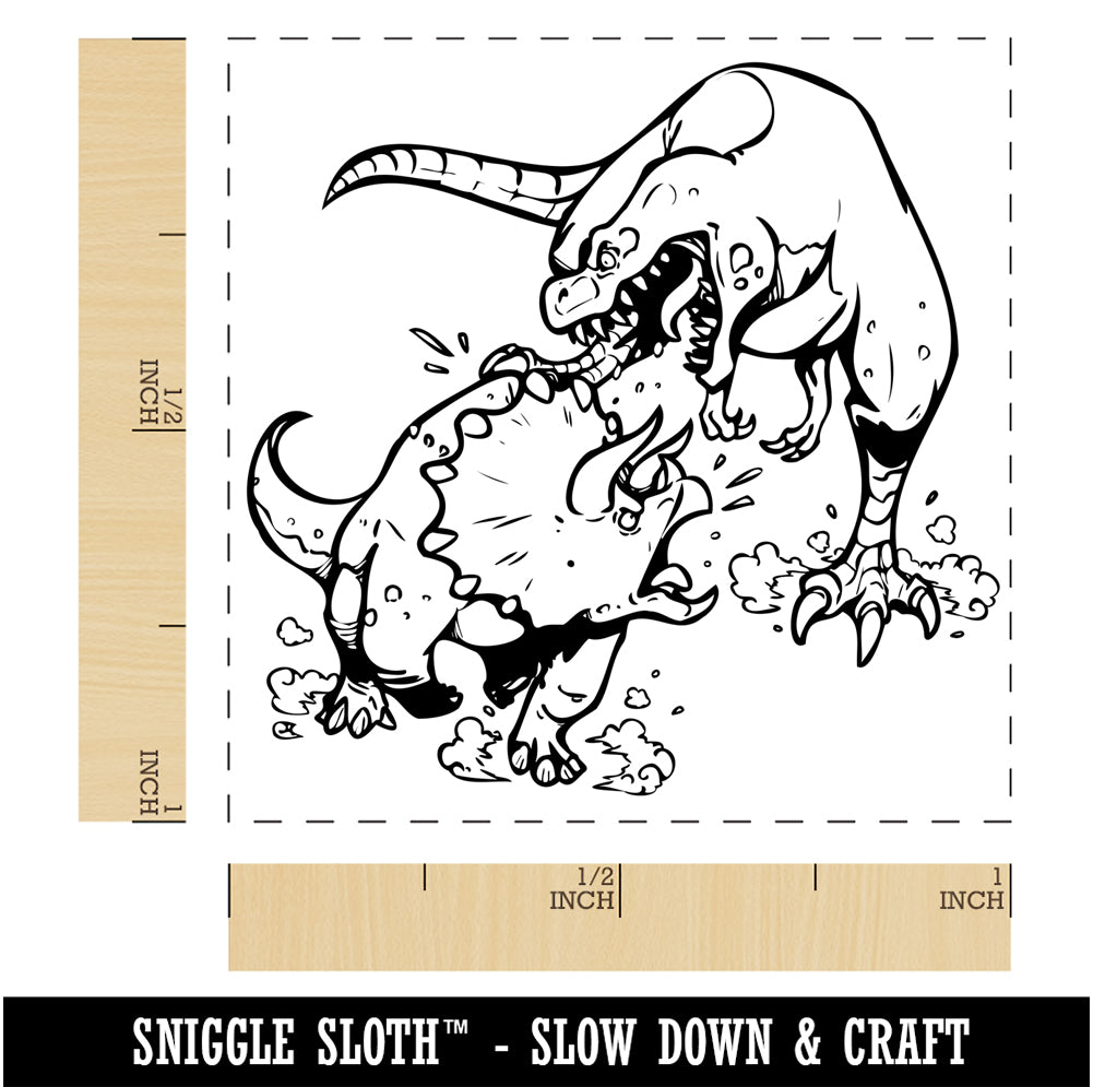 Triceratops and T-Rex Dinosaurs Fighting Self-Inking Rubber Stamp Ink ...