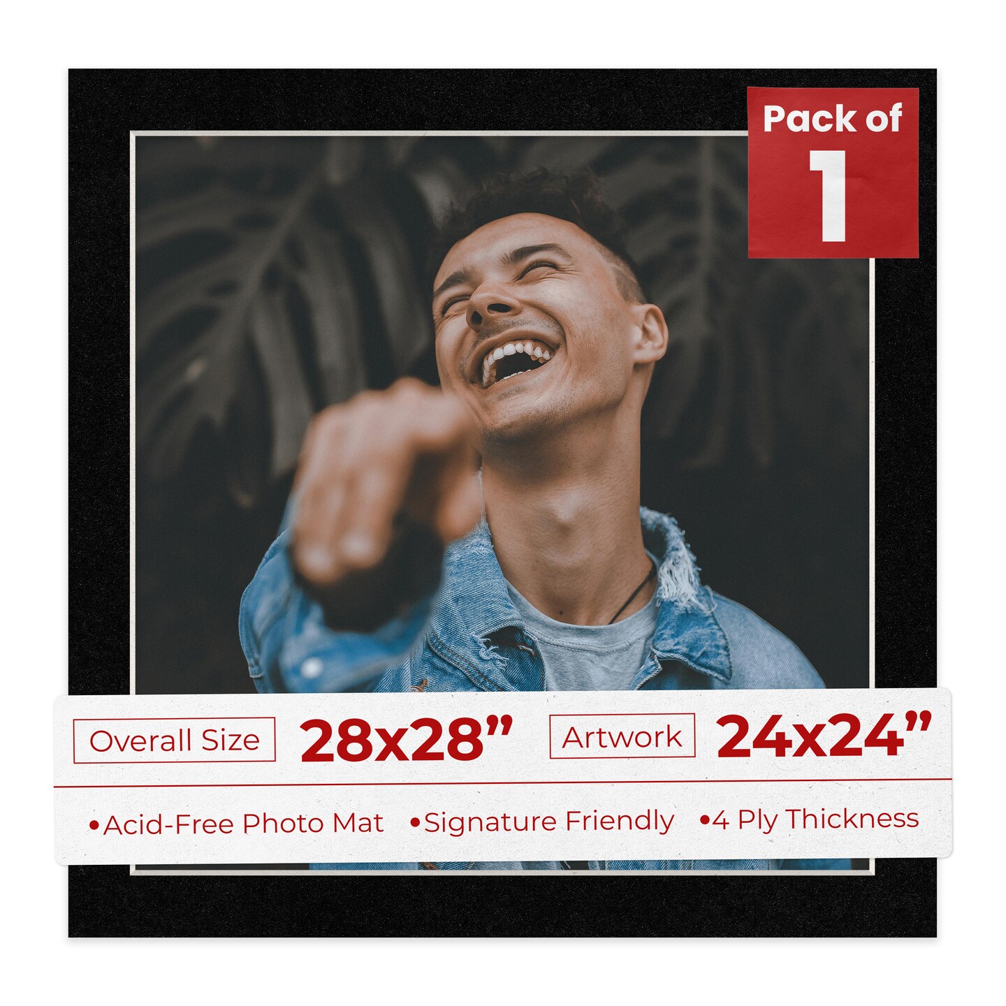 Black with Black Core Mat Board for 28x28 Frames - Fits 24x24 Photos ...