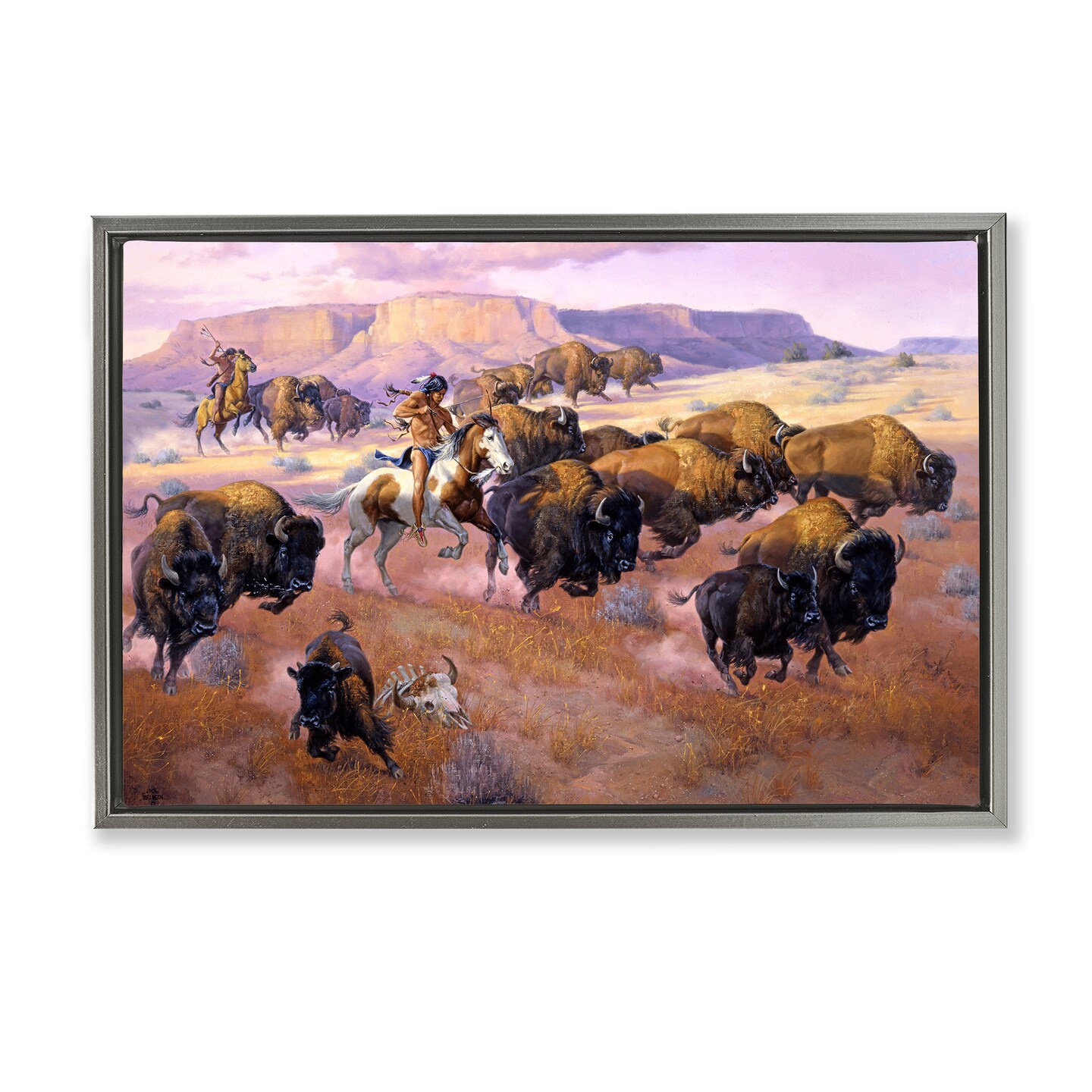 Stupell Industries Western Natives Bison Hunt Floating Frame By Jack ...