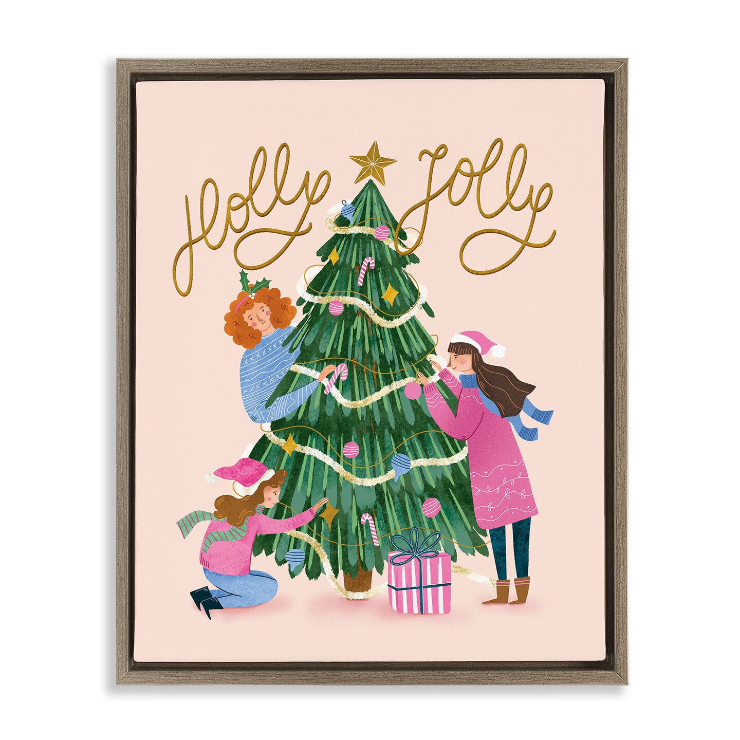 Stupell Industries Family Adorning Christmas Tree Floating Frame By ...