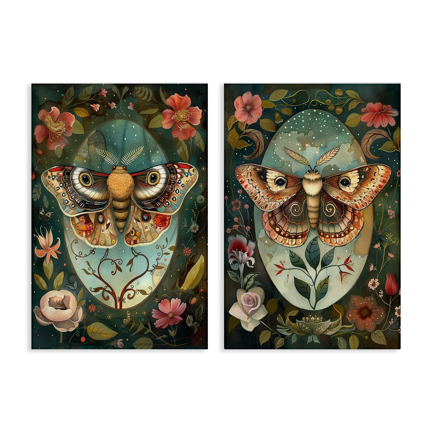 Stupell Industries Vintage Victorian Folk Moths 2pc Canvas Set By The ...