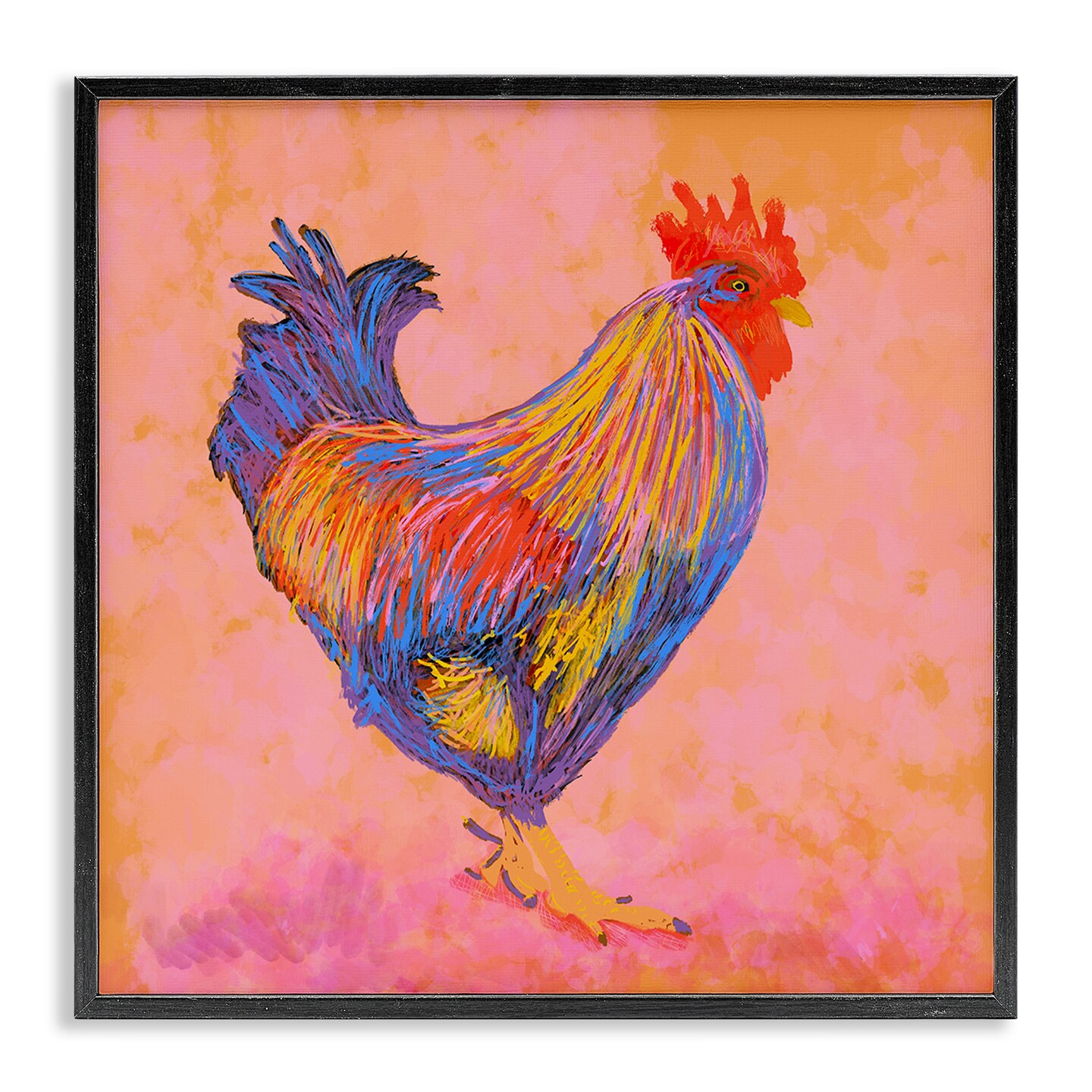 Stupell Industries Warm Hued Vibrant Rooster Framed Giclee By Dina ...