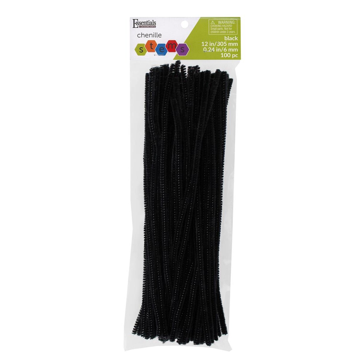 Essentials By Leisure Arts Chenille Stems Black 12" 6Mm 100Pc ...