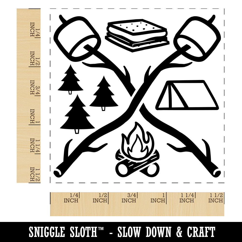 Camping S'mores Campfire Tent Marshmallows Self-Inking Rubber Stamp Ink ...