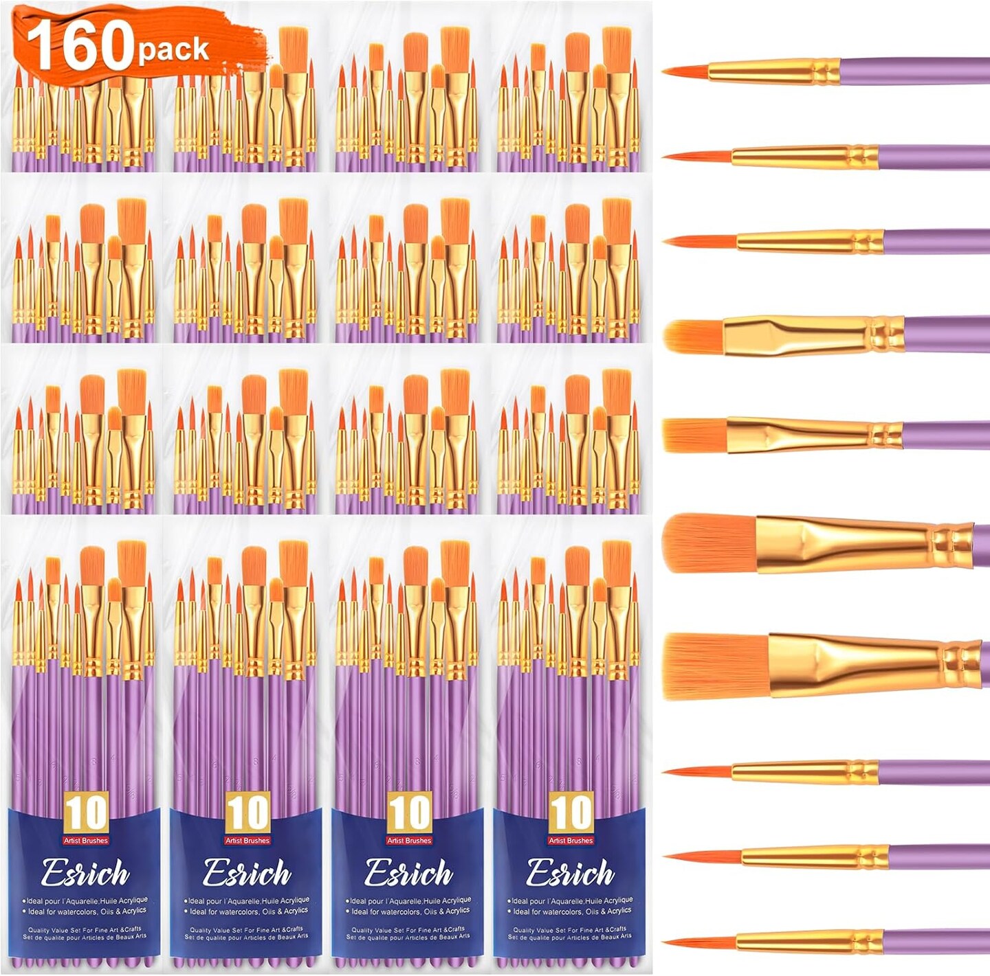 Acrylic Paint Brushes Set, 16Packs/160 Pcs | Michaels