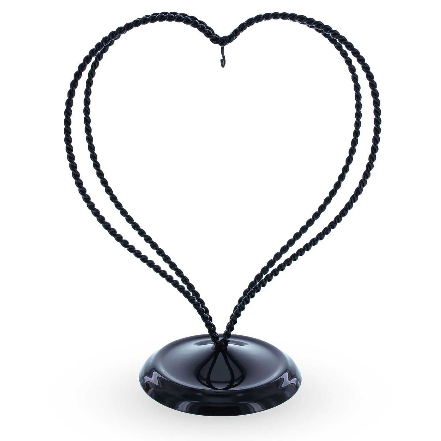 Double Swirled Heart Black Metal Solid Round Base Ornament Display ...