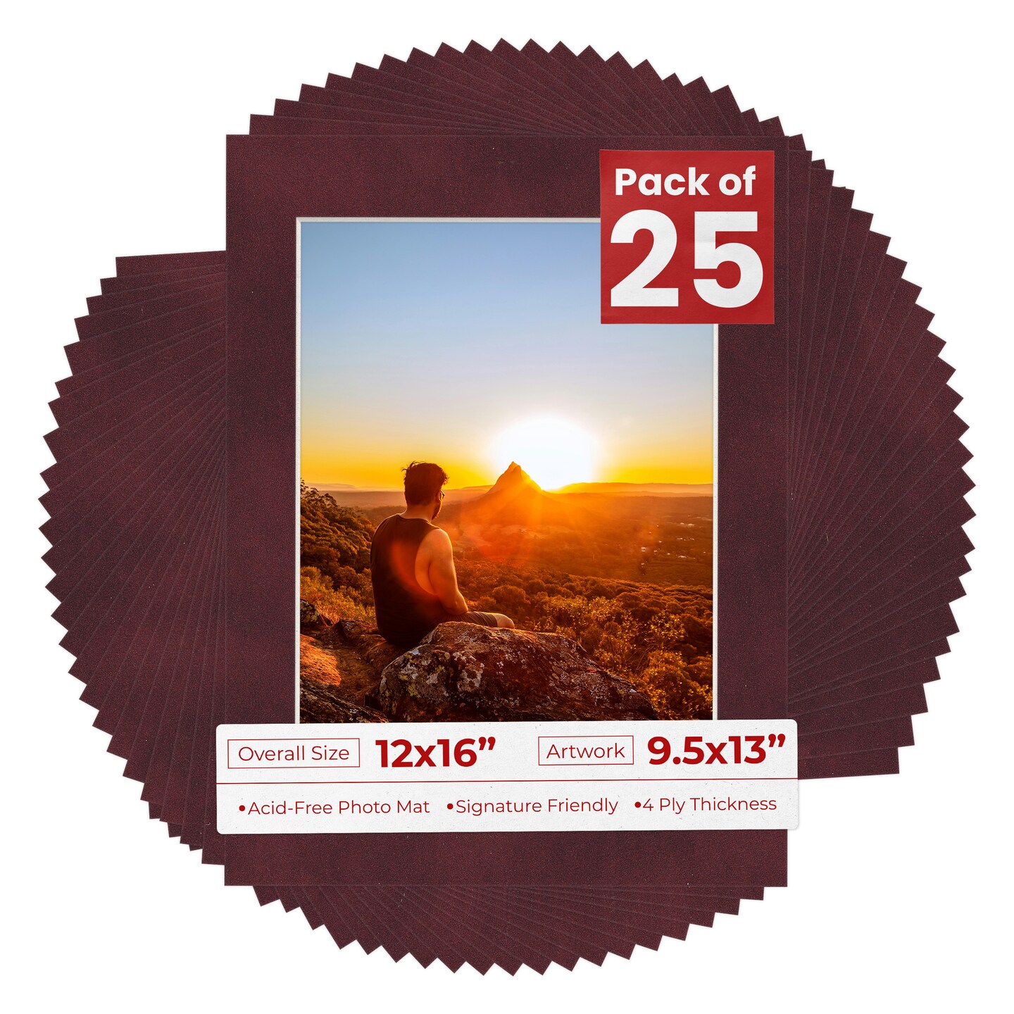 Dark Red Suede Mat Board for 12x16 Frames - Fits 9.5x13 Photos, Color ...