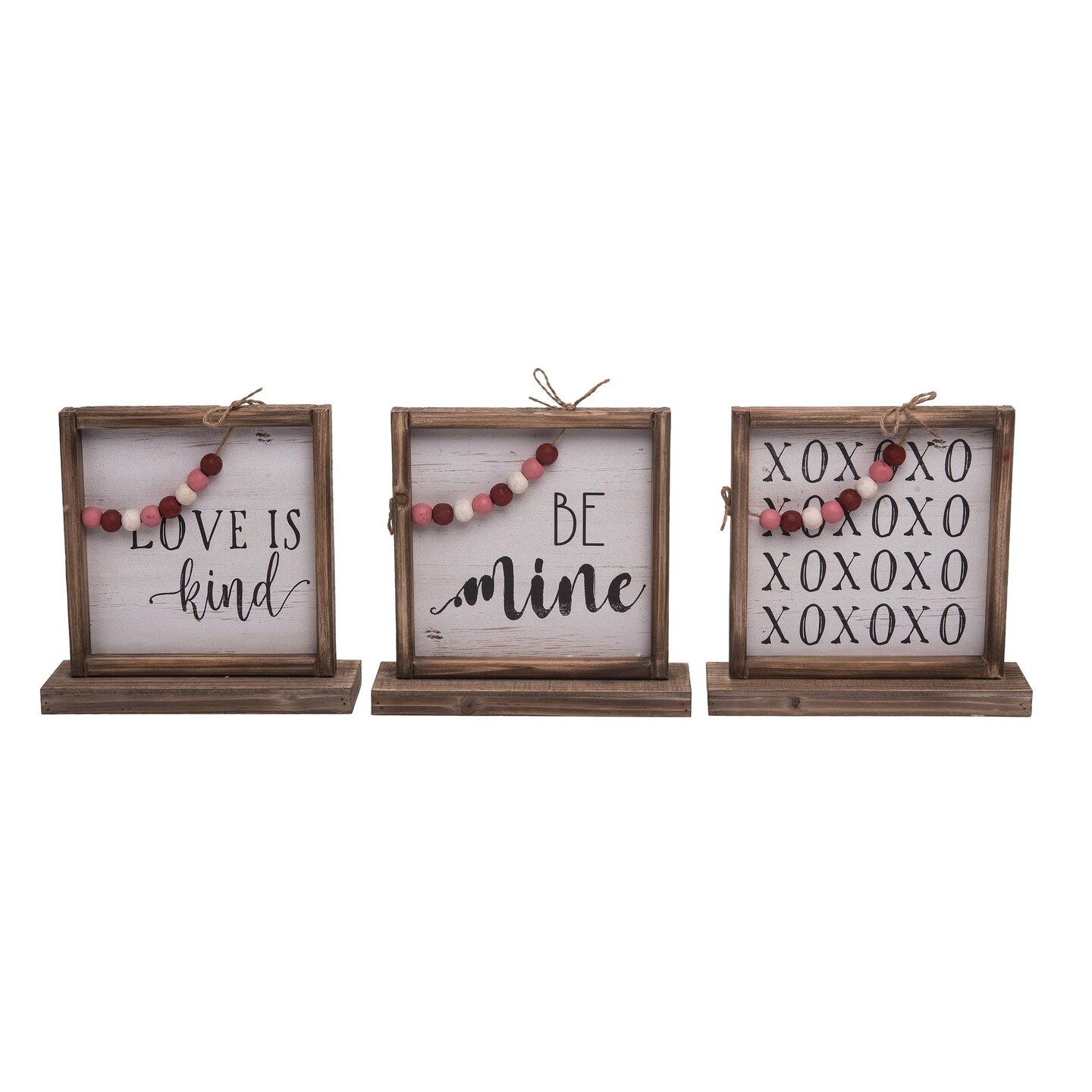 Multicolor Wood Decor w/Beads Set of 3 - Freestanding Tabletop Signs ...