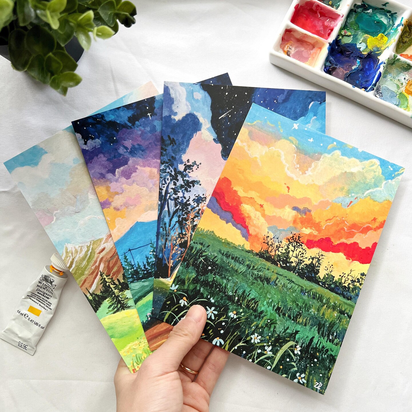 5x7 postcard - Set Colorful Sky -Illustration Painting - Gouache art ...