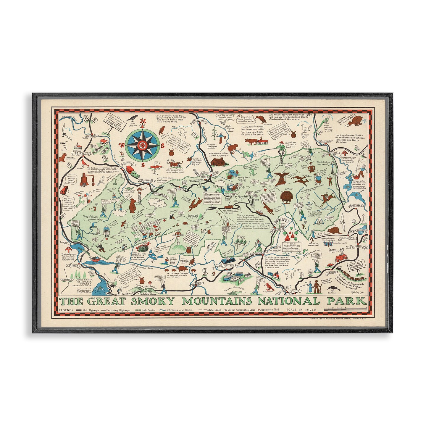 Stupell Industries Great Smoky Mountains Map Framed Giclee Wall Art Design by Stellar Design ...