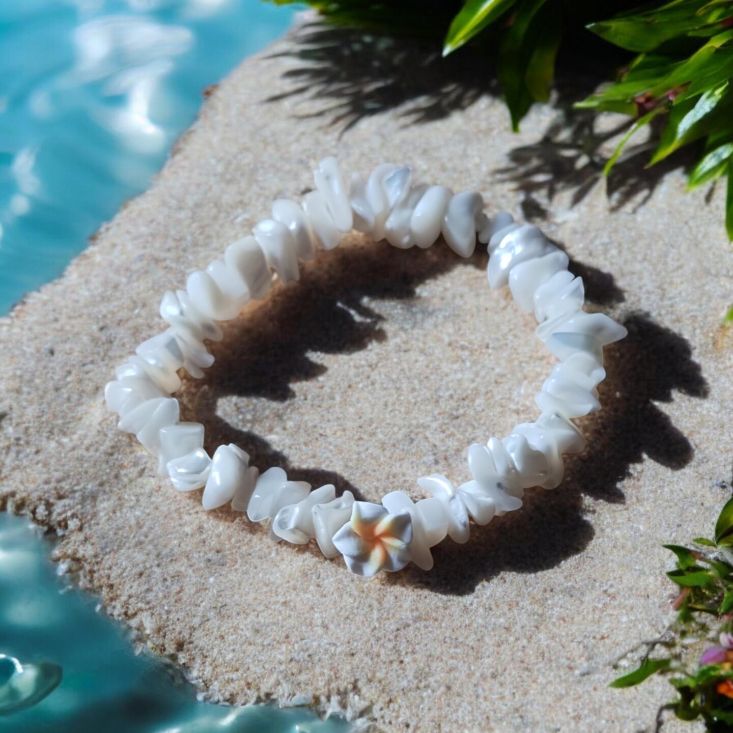 Hawaiian Puka Bead Hibiscus Flower Island Jewery Bracelet Gift for Her ...