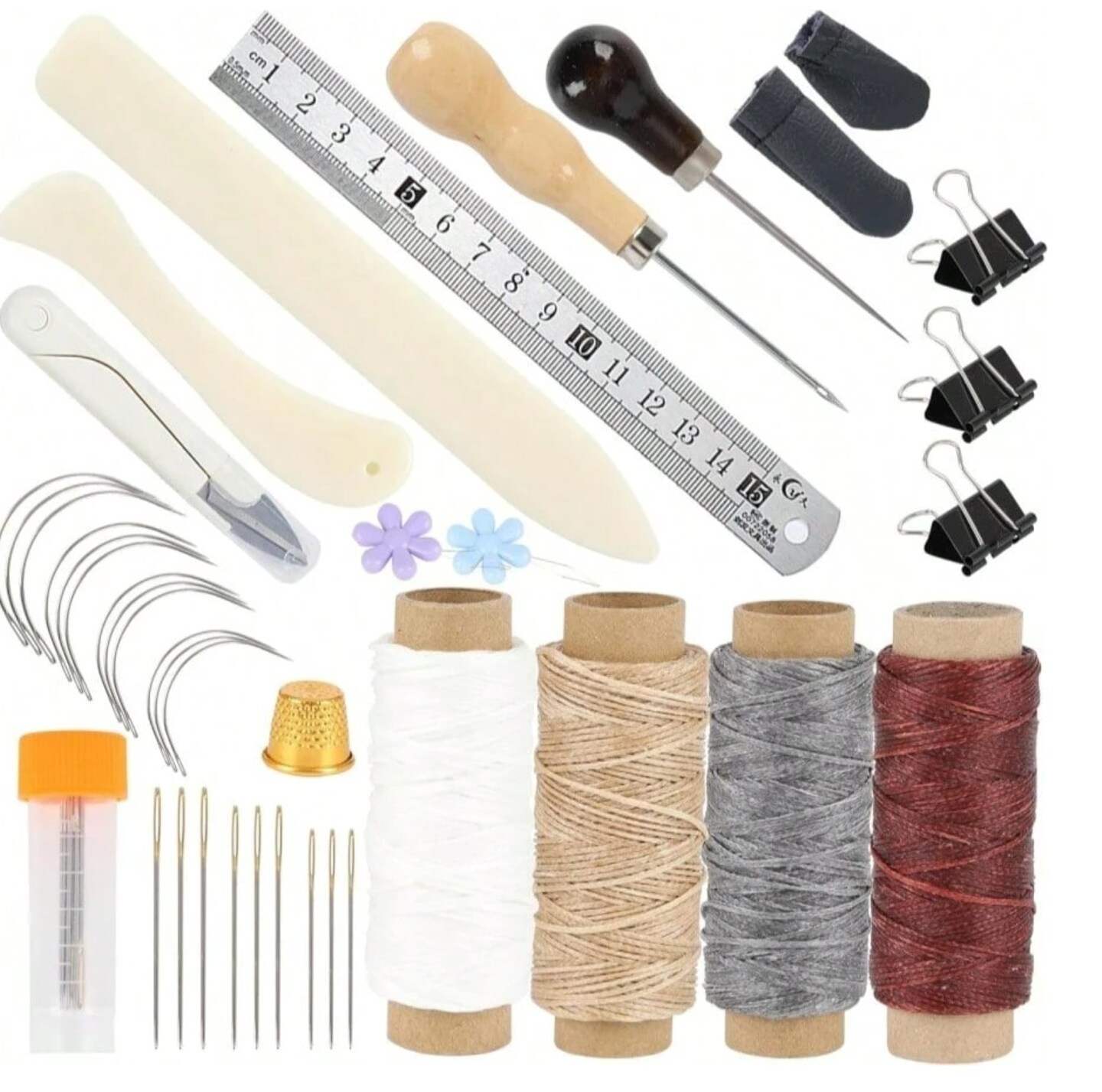 39‑Piece Bookbinding Tools Kit – Bone Folder, Waxed Thread, Awl, Ruler ...
