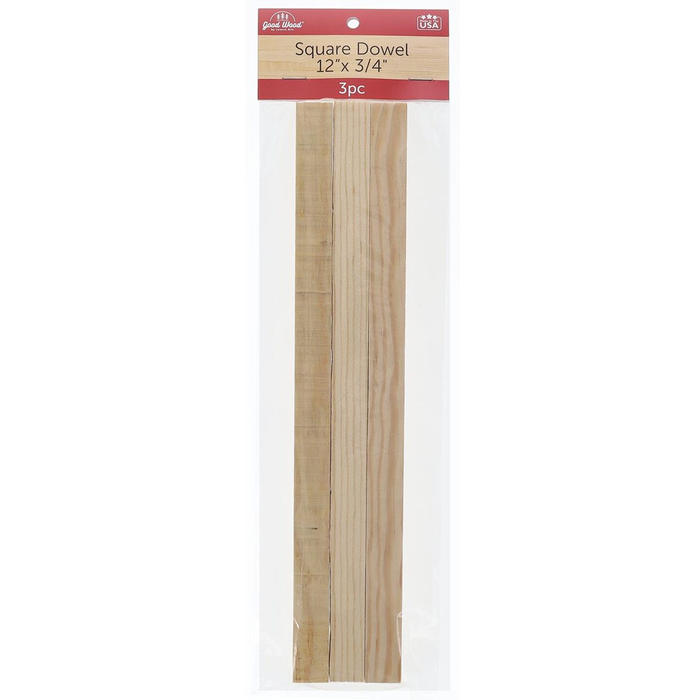 Good Wood By Leisure Arts - Square Dowel, 12"X3/4" Red 3Pc, Pine Wood ...