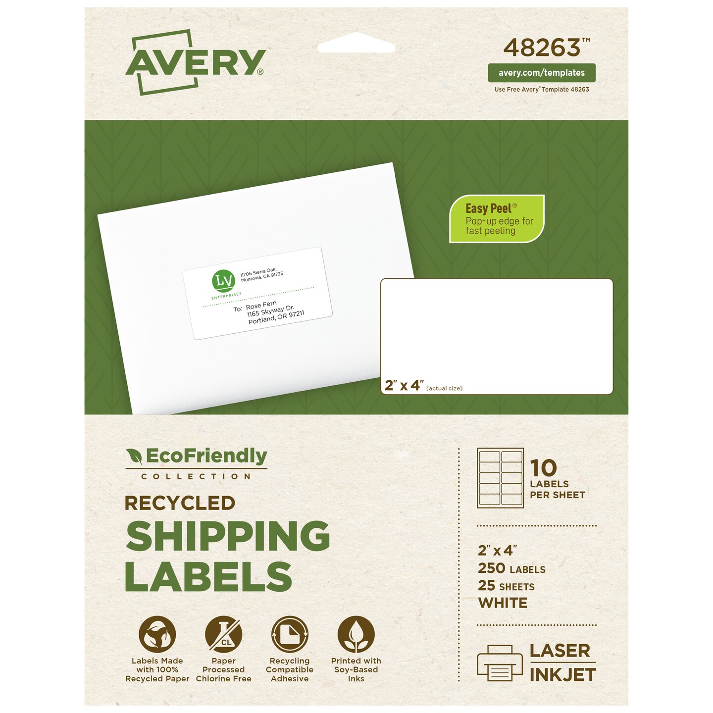 Avery EcoFriendly Recycled Shipping Labels, 2" x 4", White, Permanent ...