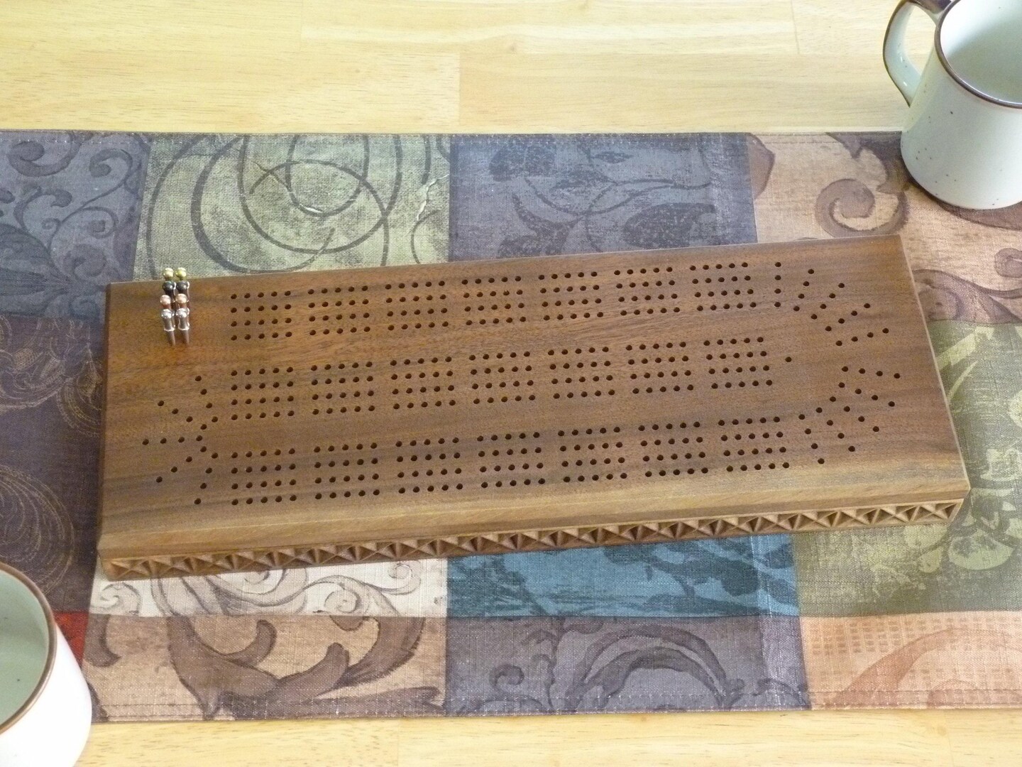 4 track wooden Cribbage board with storage for cards and pegs ...