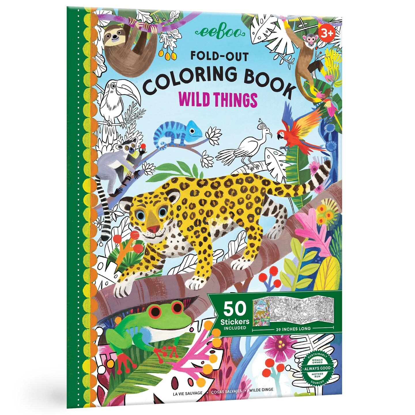 eeBoo: Fold Out Coloring Book - Wild Things - w/ 50 Shiny Stickers ...