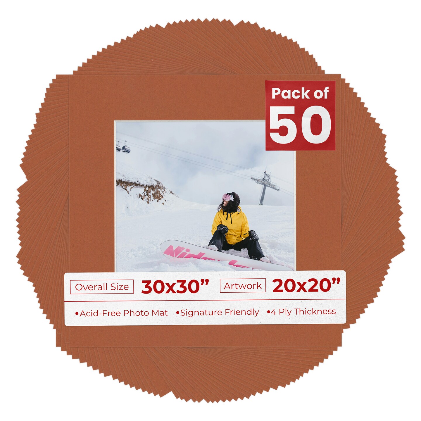 Terra-cotta Red Mat Board for 30x30 Frames - Fits 20x20 Photos, Color ...
