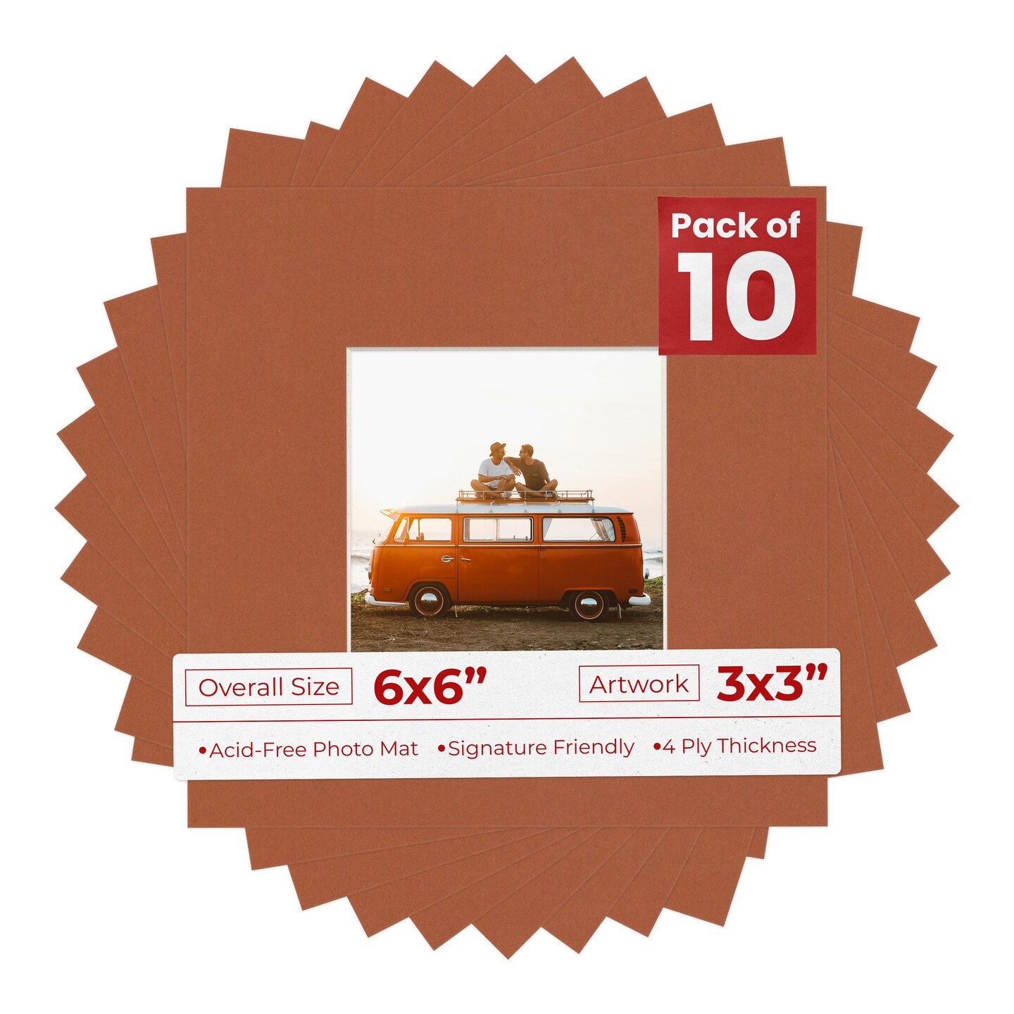Terracotta Red Mat Board for 6x6 Frames - Fits 3x3 Photos, Color: Red ...