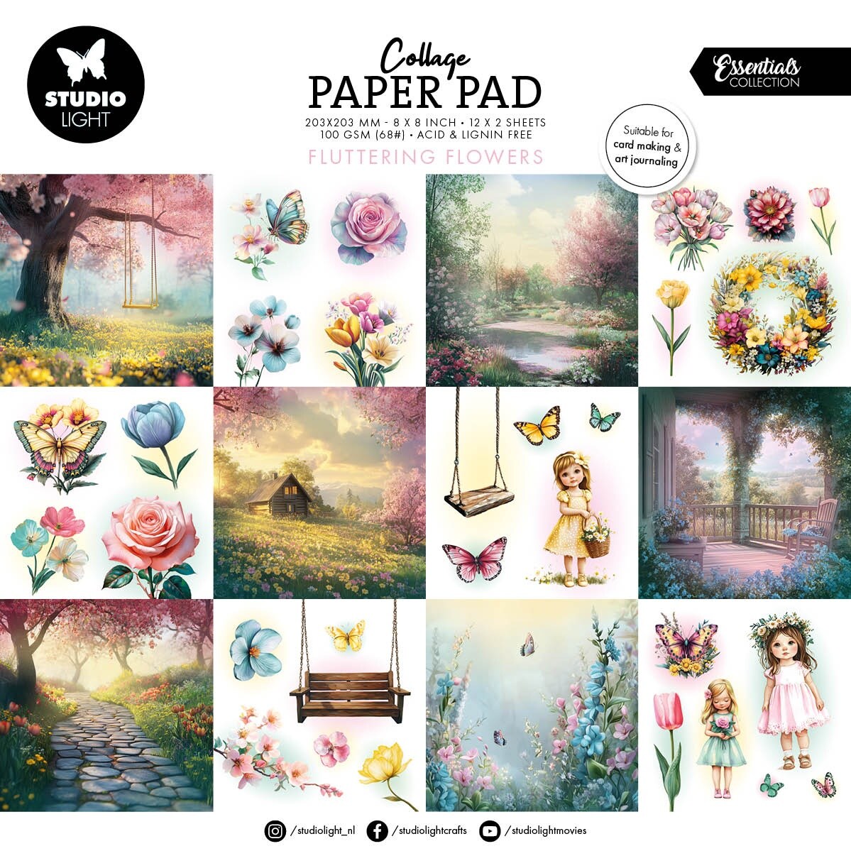 Studio Light Essentials Collage Paper Pad 8"X8" 24 Sheets-Fluttering ...
