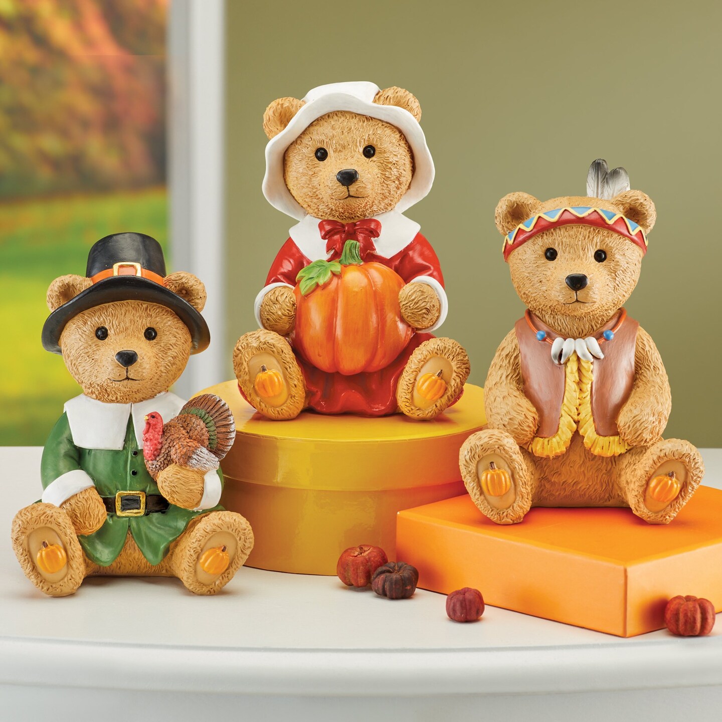 Collections Etc Hand-Painted Thanksgiving Bear Sitters - Set of 3 ...