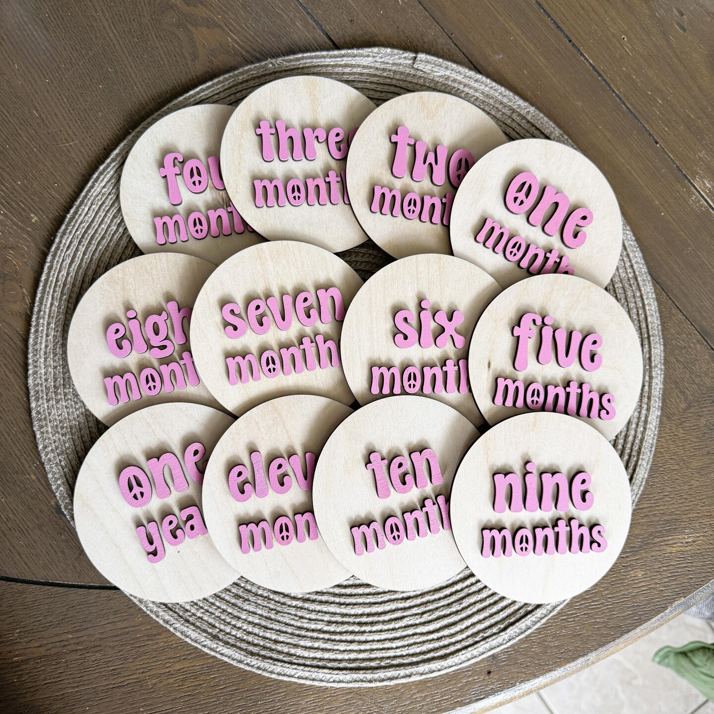 Hand Painted Baby Milestones in Retro Groovy Theme - Engraved Wood ...