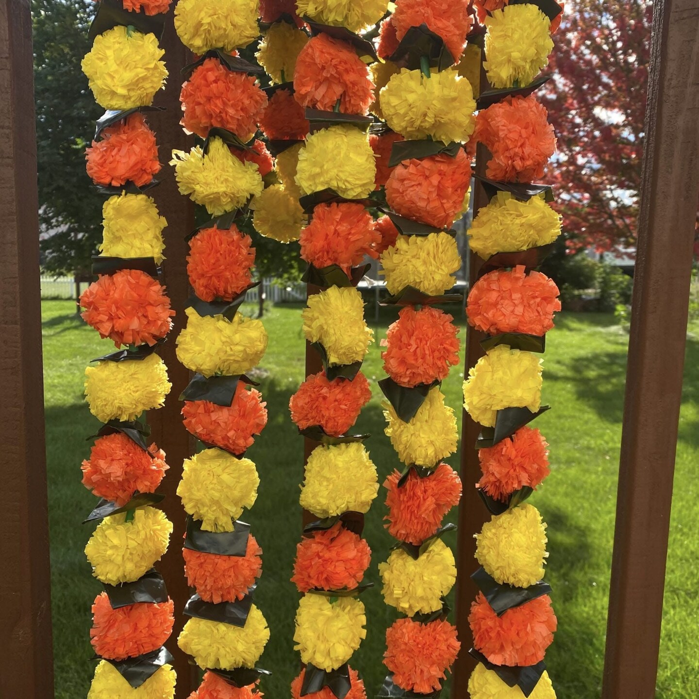 5 Strings Artificial Marigold Mango Leaf Garland for Home Party Door ...
