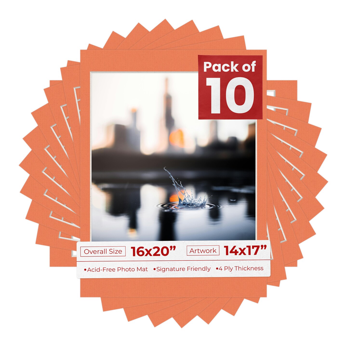 Carnelian Orange Mat Board for 16x20 Frames - Fits 14x17 Photos, Color ...