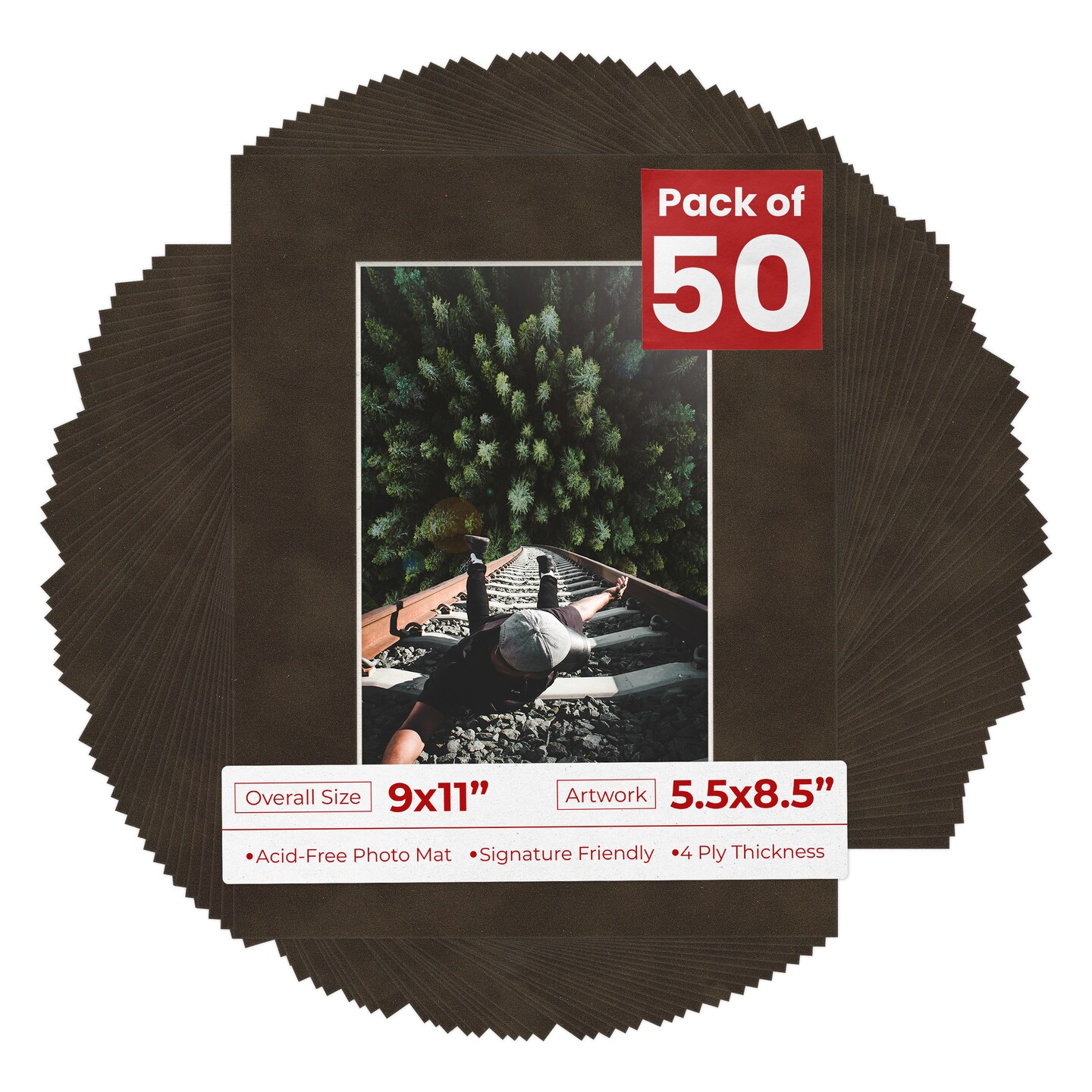 Brown Suede Mat Board for 9x11 Frames - Fits 5.5x8.5 Photos, Color ...