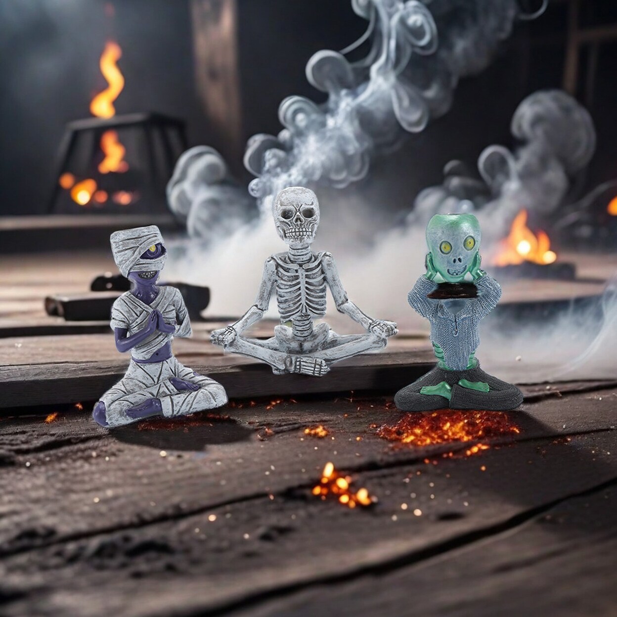 3Pcs/Set Halloween Meditation Skeleton Figurine Spooky Sitting Skull ...