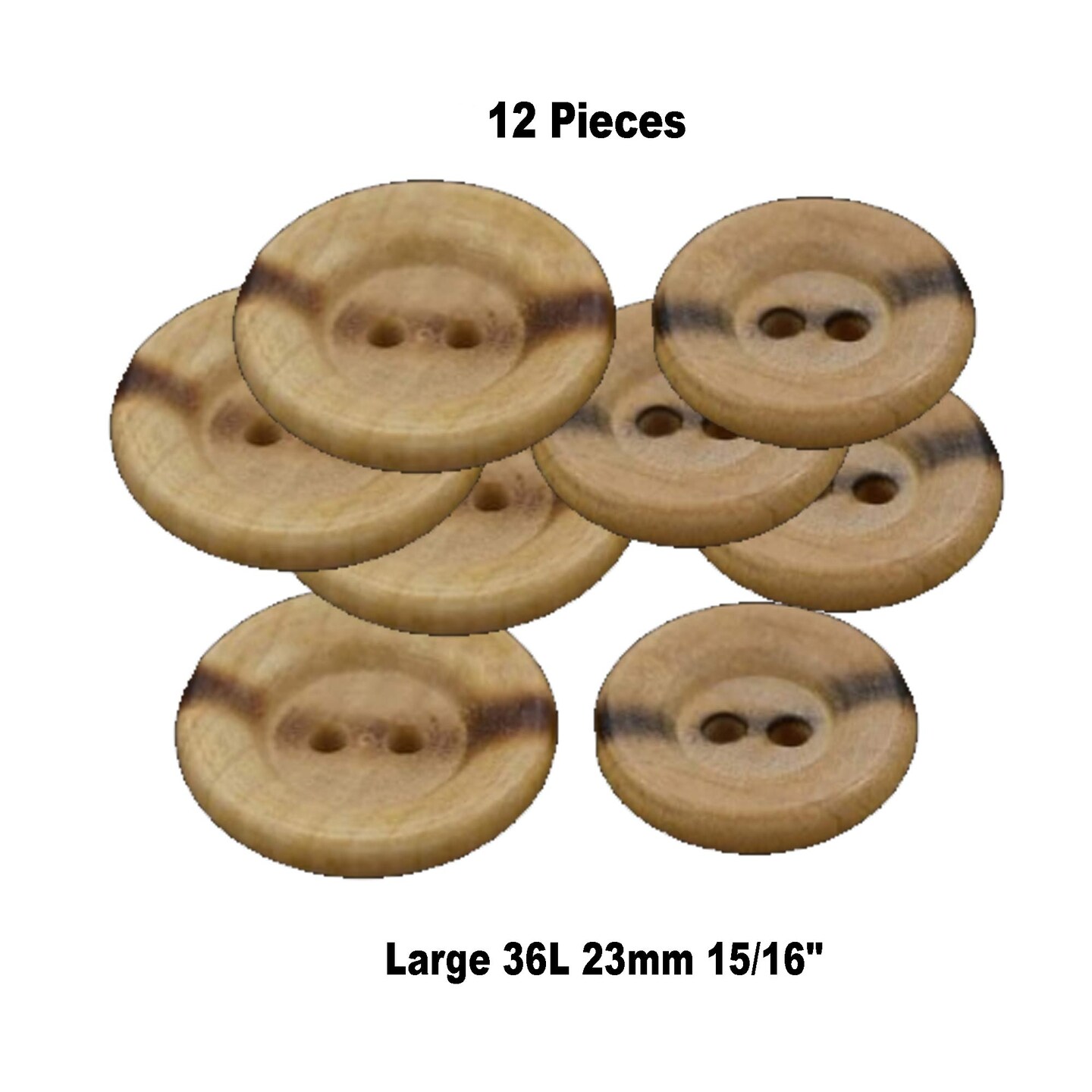 12 Wooden Burnt Center Flat Buttons Two Hole Wood Shop 23mm 15/16 ...