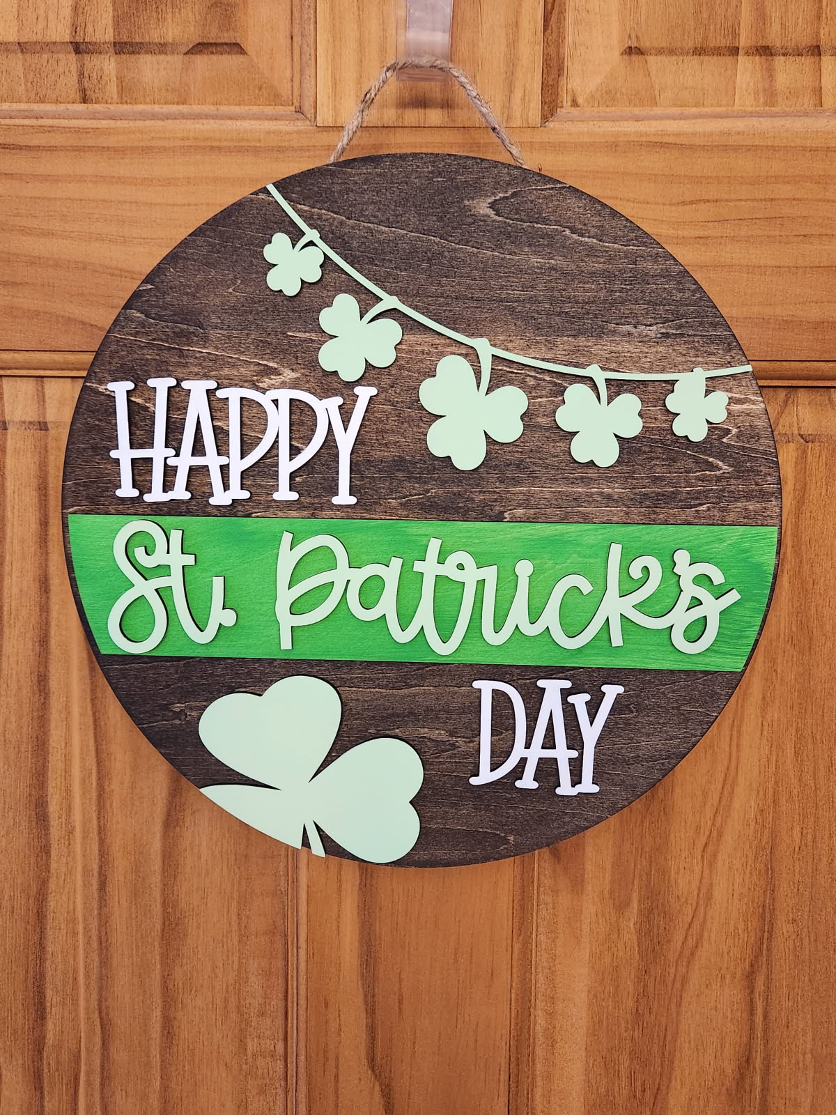 Happy St. Patrick's Day Door Sign, Shamrocks, Wood Round Sign, Wood ...