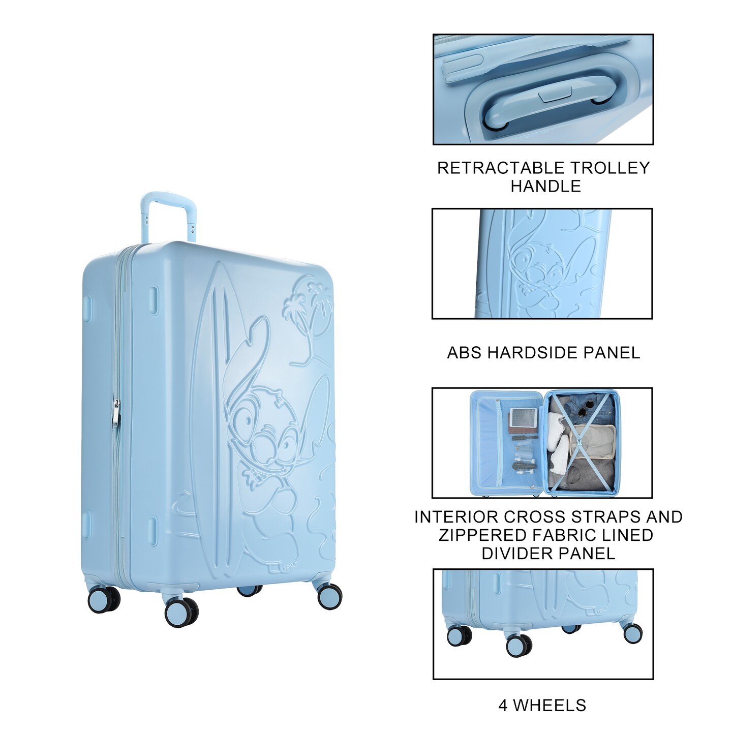 Disney Lilo & Stitch Face Blue Adult 20", 24" and 28" 3-Piece Rolling ...