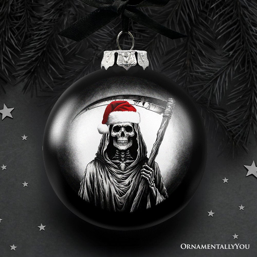 Grim Reaper Christmas Spooky Portrait Glass Ornament, Black Horror ...