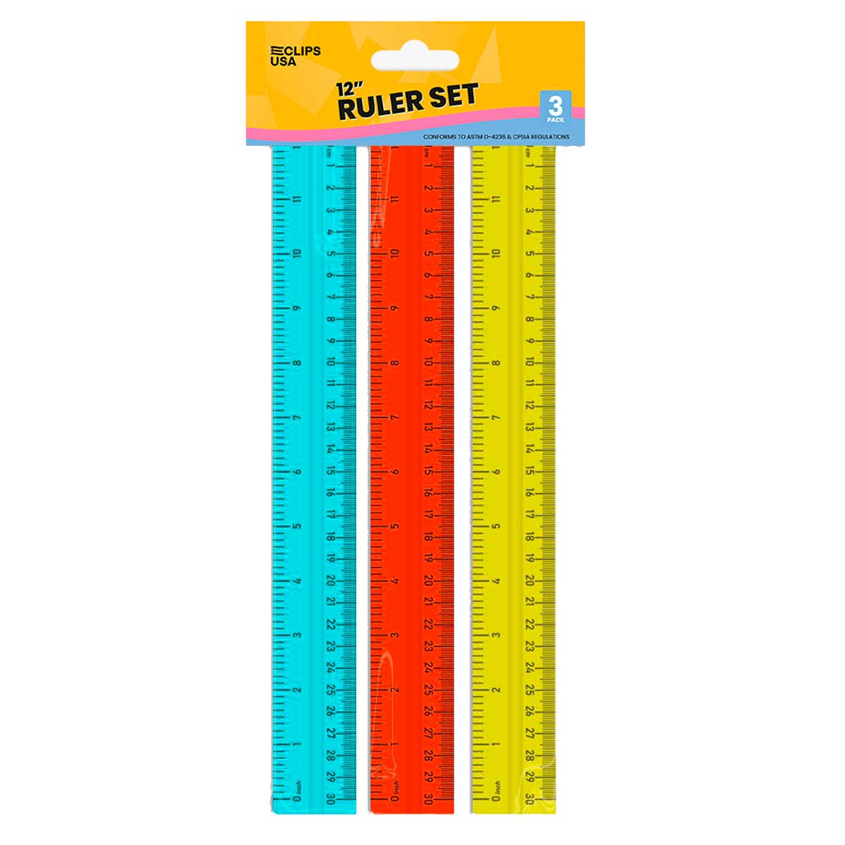 Acrylic Rulers 12" – 3 Count Assorted Colors – 48 Sets | Michaels
