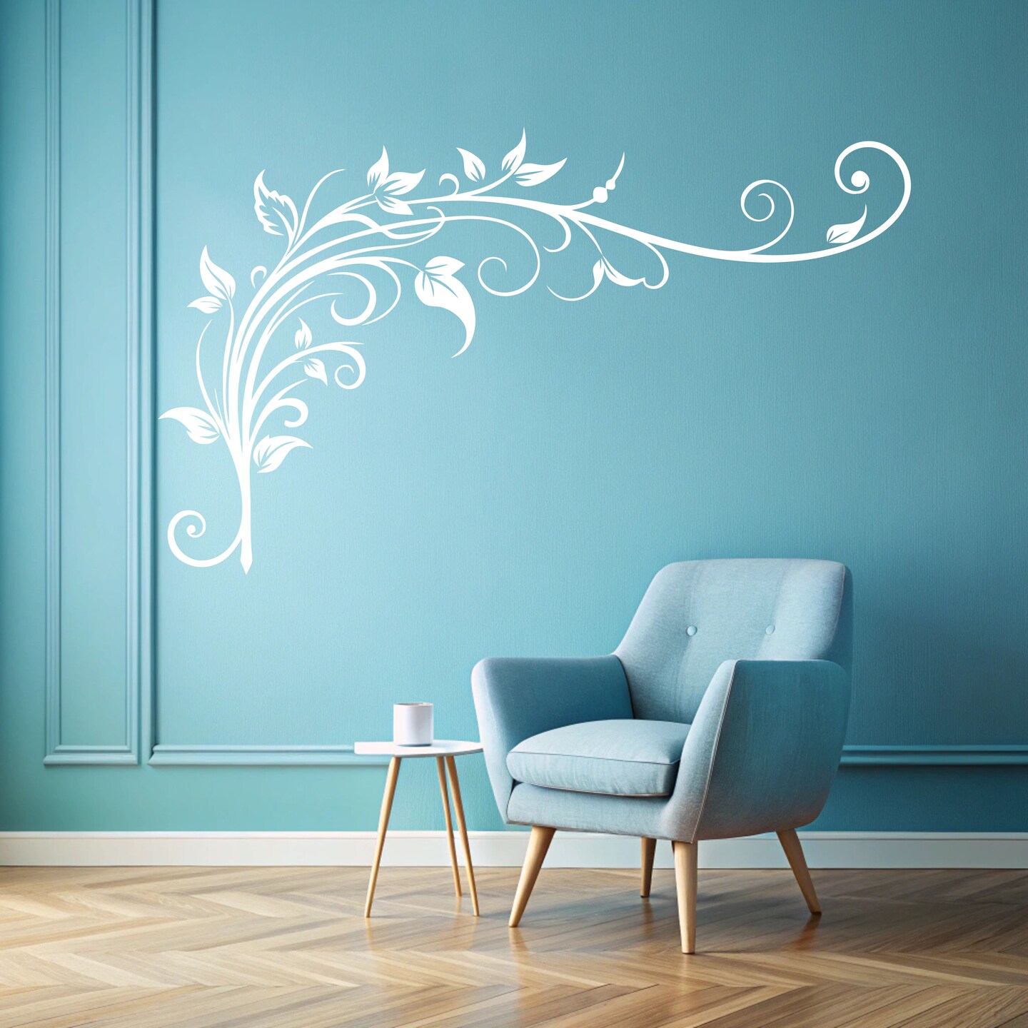 Corner Vine Wall Decal, Elegant Leaf and Swirl Vinyl Sticker for ...