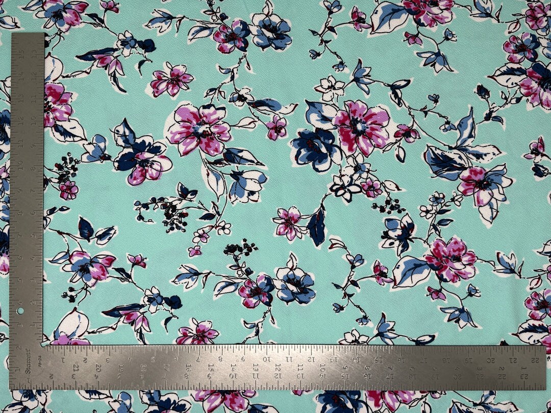 1 Yard Liverpool Knit Floral Print Fabric Textured Stretchy Apparel ...