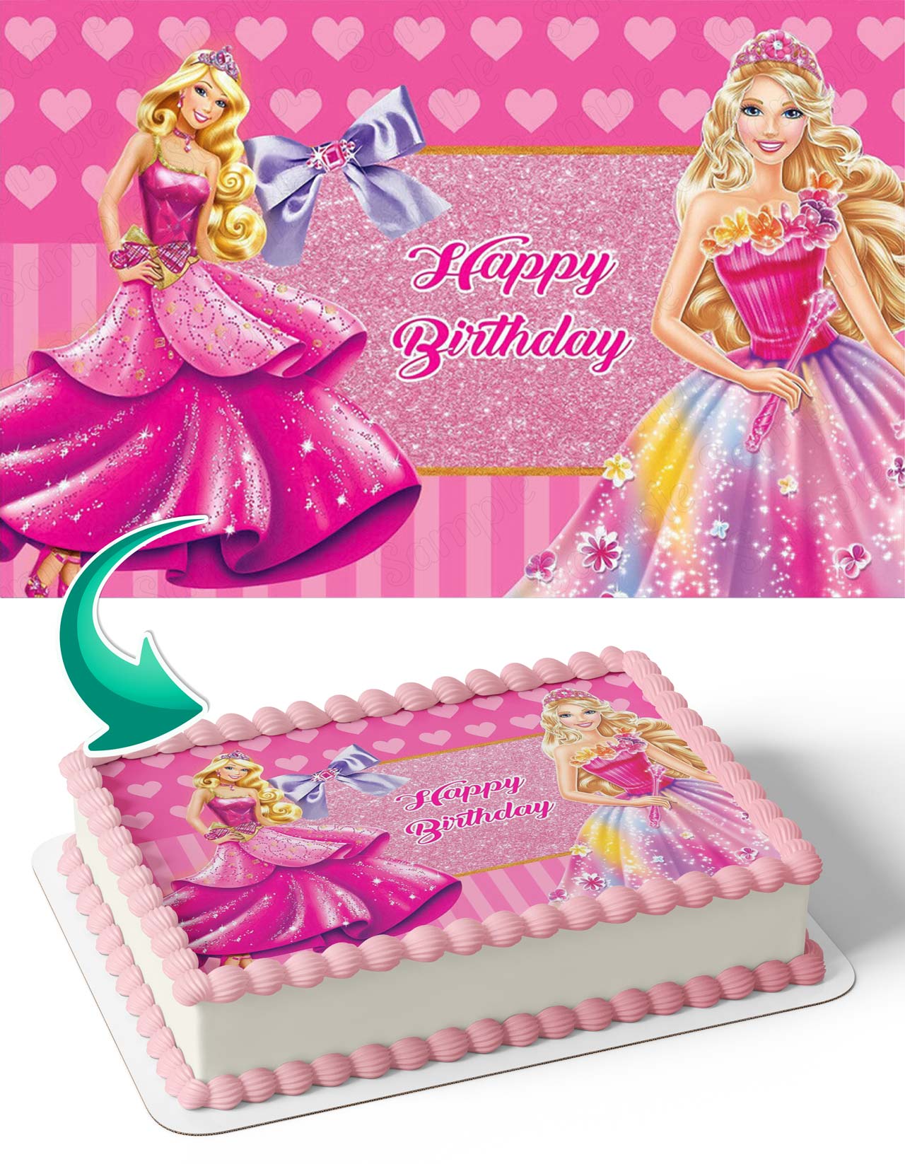 Barbie Princess Pink Glitter Edible Cake Image Topper Birthday Cake ...