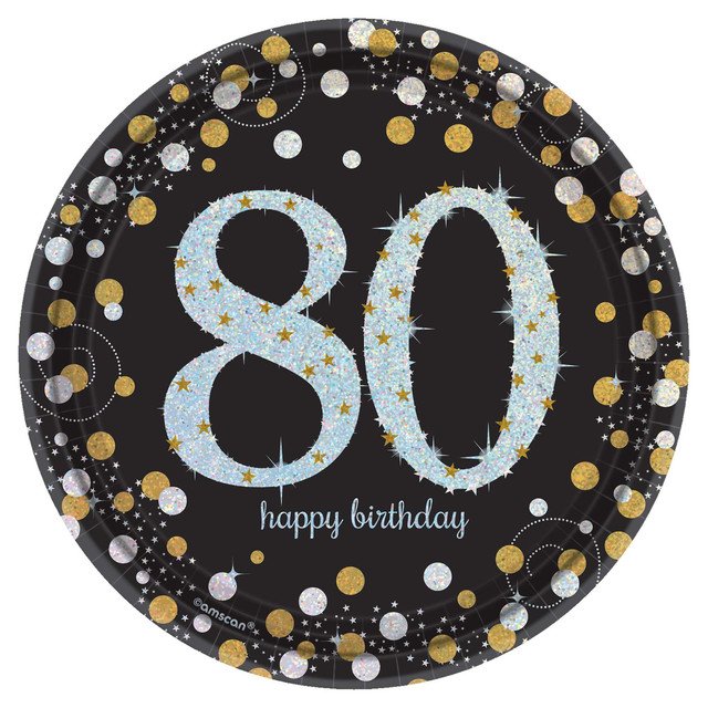 Sparkling Celebration 80th Birthday 7" Round Prismatic Paper Plates ...