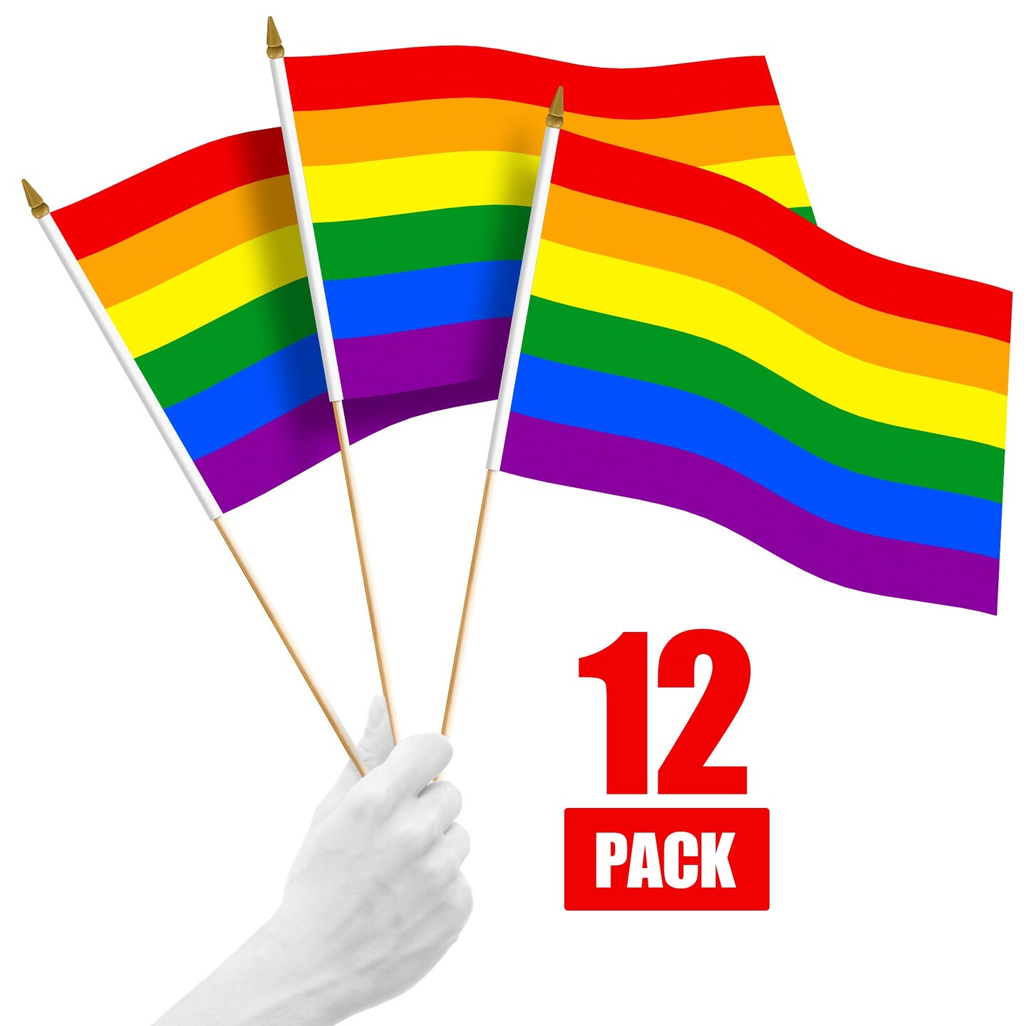 G128 12 Pack Handheld LGBT Rainbow Pride Stick Flags | 12x18 In ...