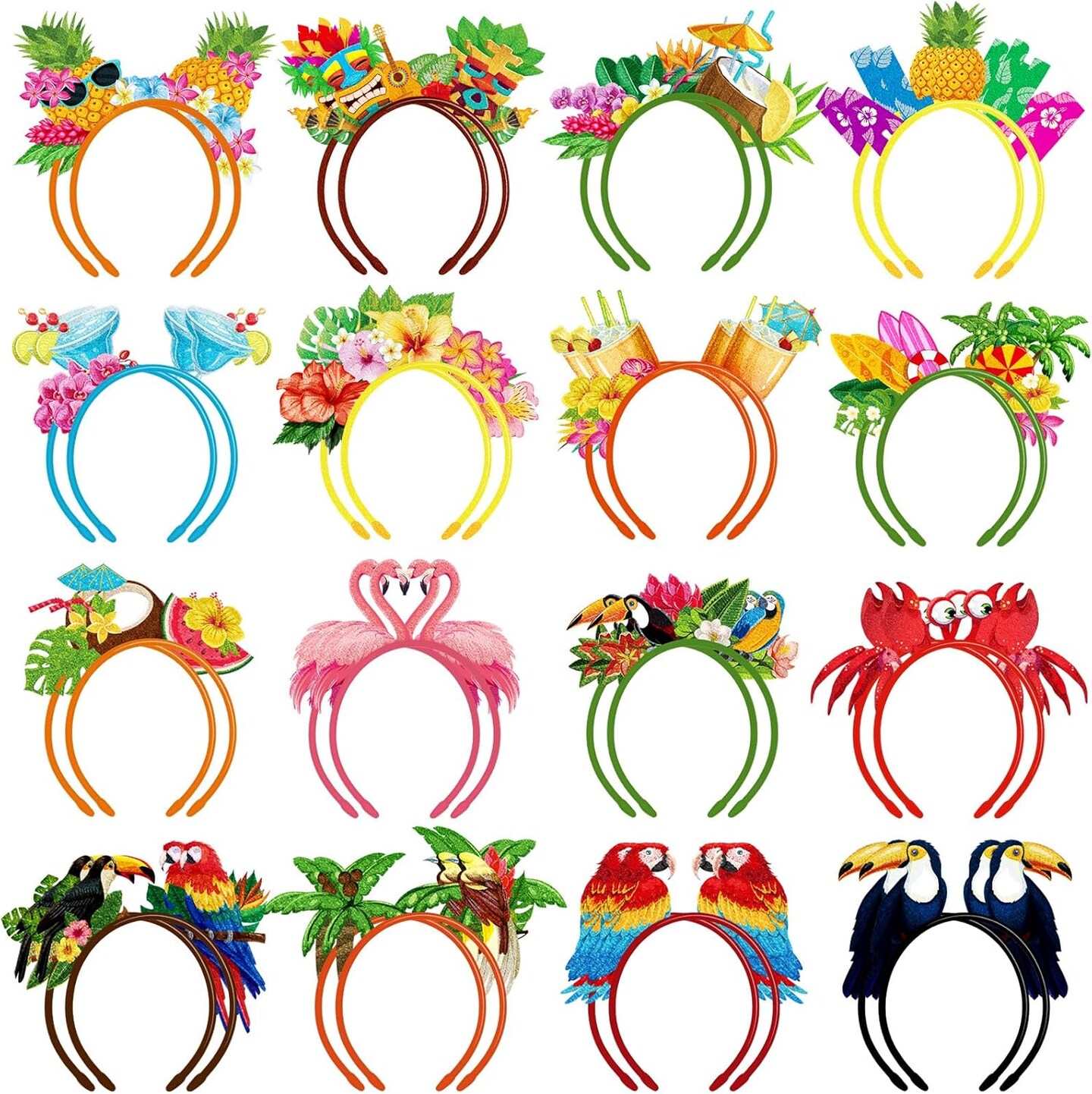 16 Pcs Hawaiian Party Headband Felt Luau Head Boppers Tiki Aloha ...