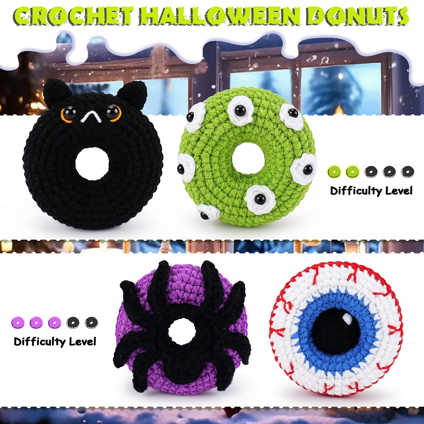 Crochet Kit for Beginners, 4 PCS Donut Family Crochet Kit with Step-by ...