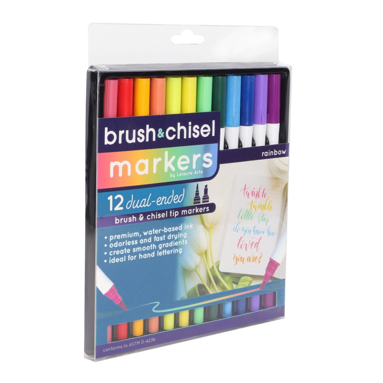 Leisure Arts Dual Tip Marker Brush/Chisel, Rainbow, 12Pc, Coloring ...