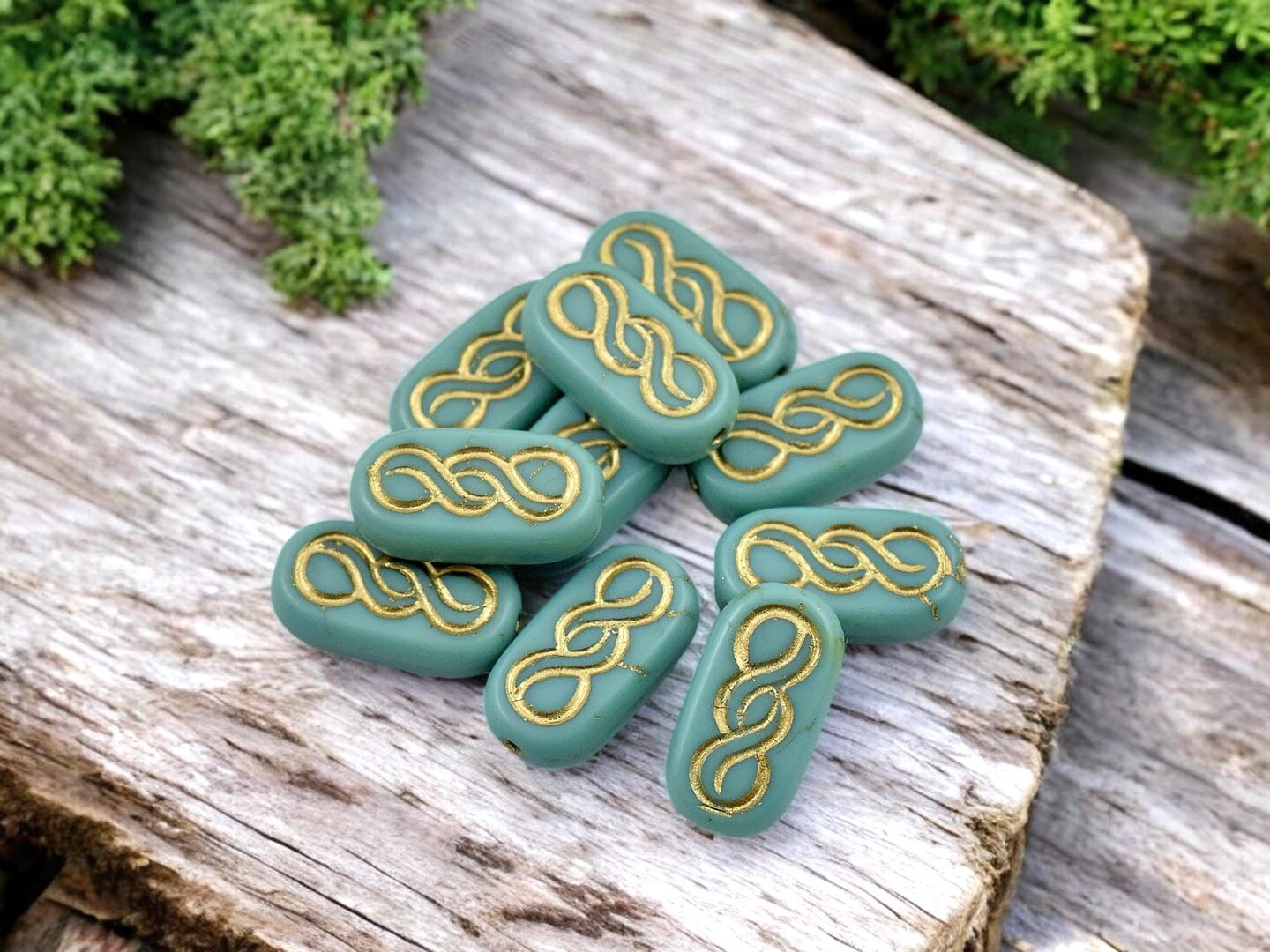 *10* 18x9mm Bronze Washed Matte Opaque Turquoise Infinity Oval Beads ...