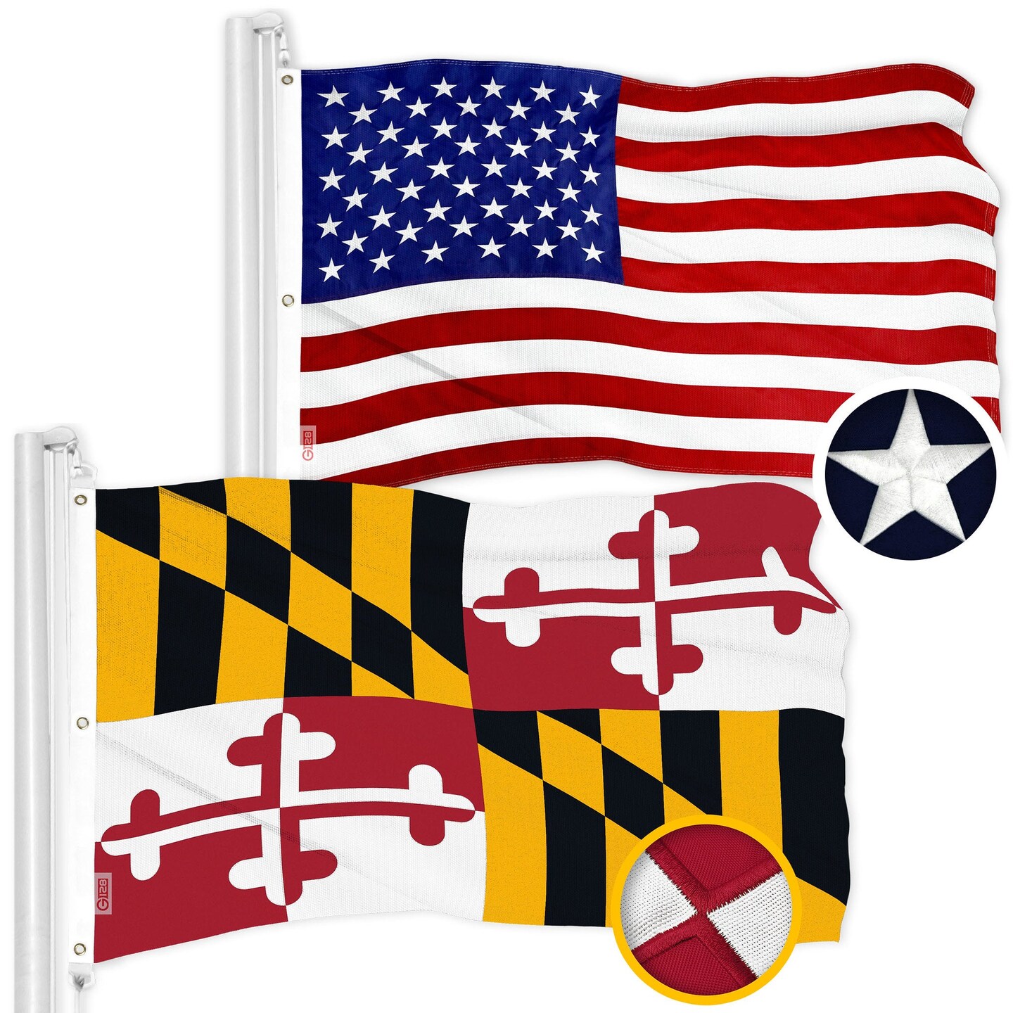 G128 Combo Pack: American USA Flag 6x10 Ft 300D & Maryland MD State ...