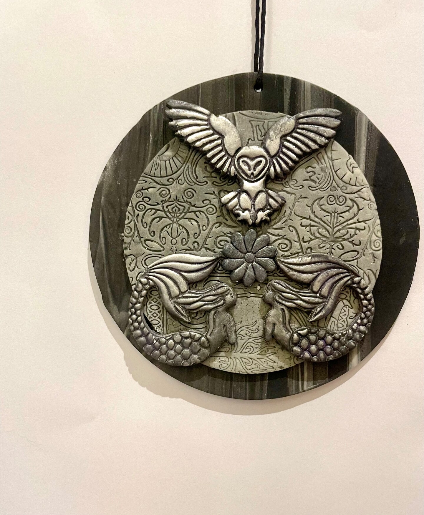 “The Owl meets the Mermaids” glow in the dark polymer clay ornament ...