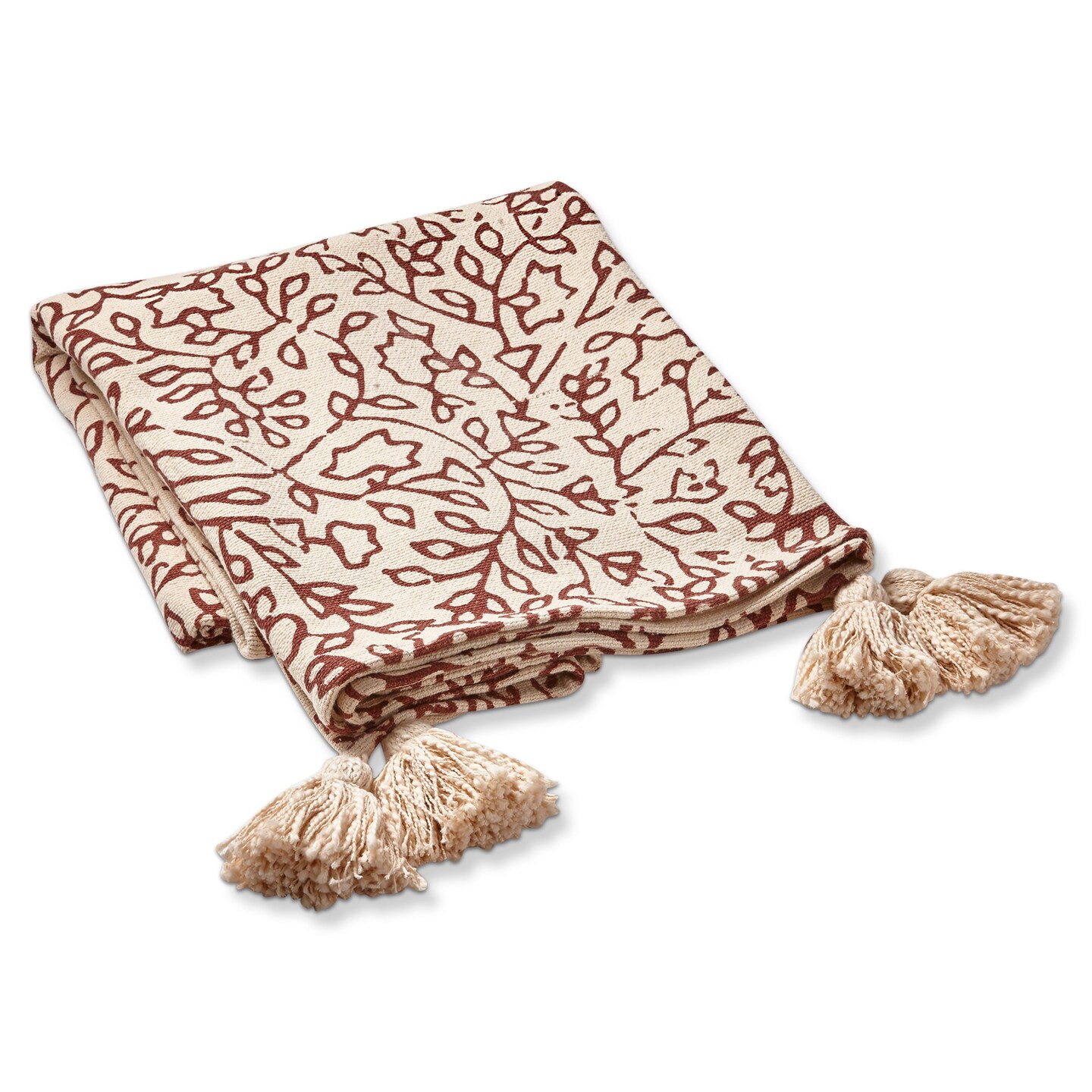Vine Cotton Decorative Throw for Sofa or Bed, Ivory background with ...