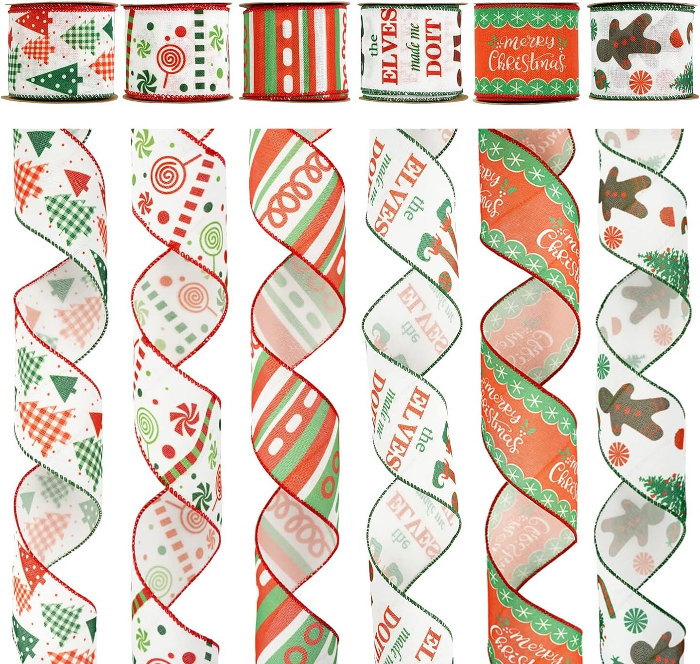 Christmas Ribbon Set – 6 Rolls Wired Burlap Ribbon, 2.5 Inch x 36 Yards ...