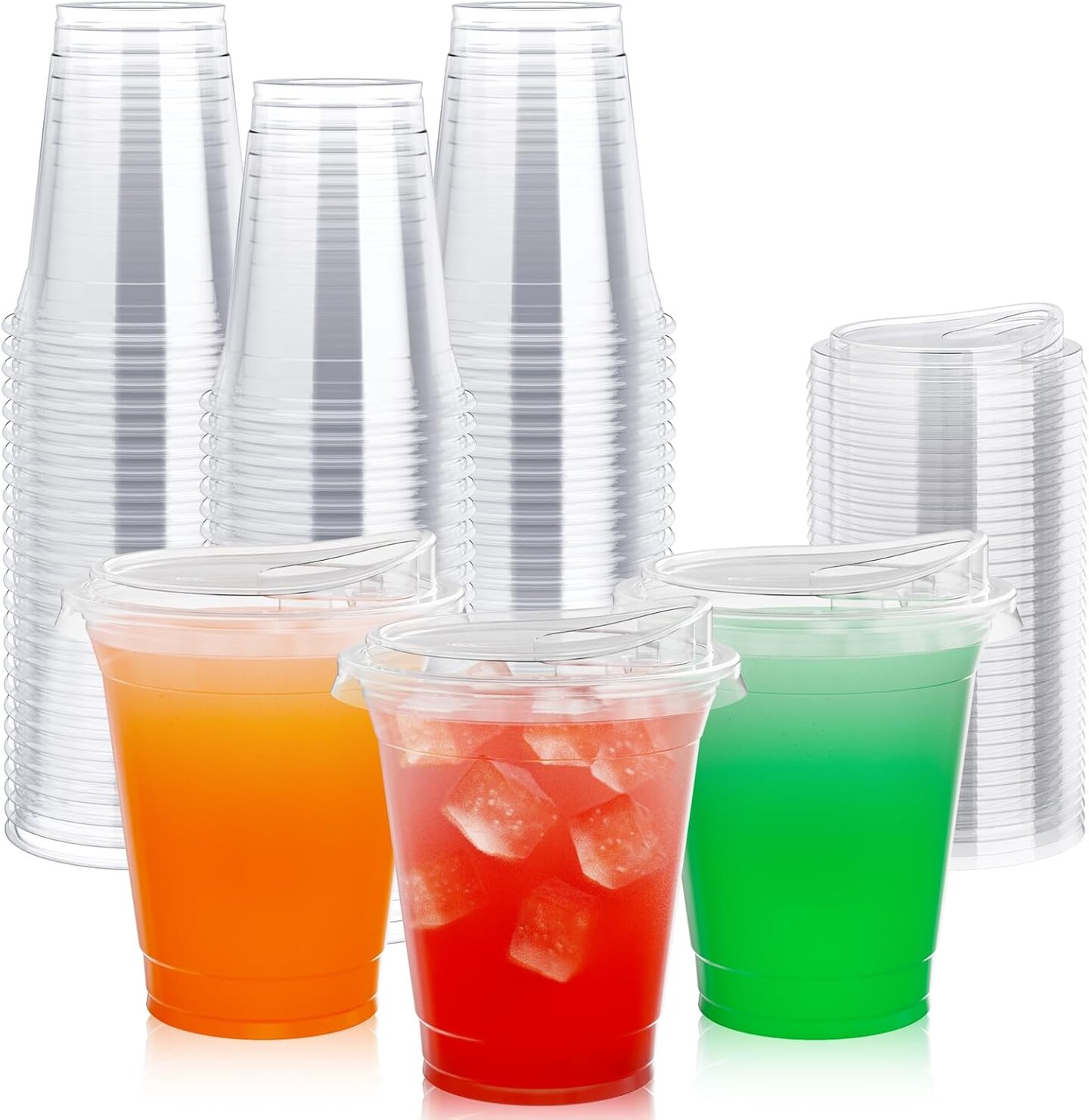 Clear Plastic Cups With Strawless Sip Lids, Disposable Plastic Cups ...