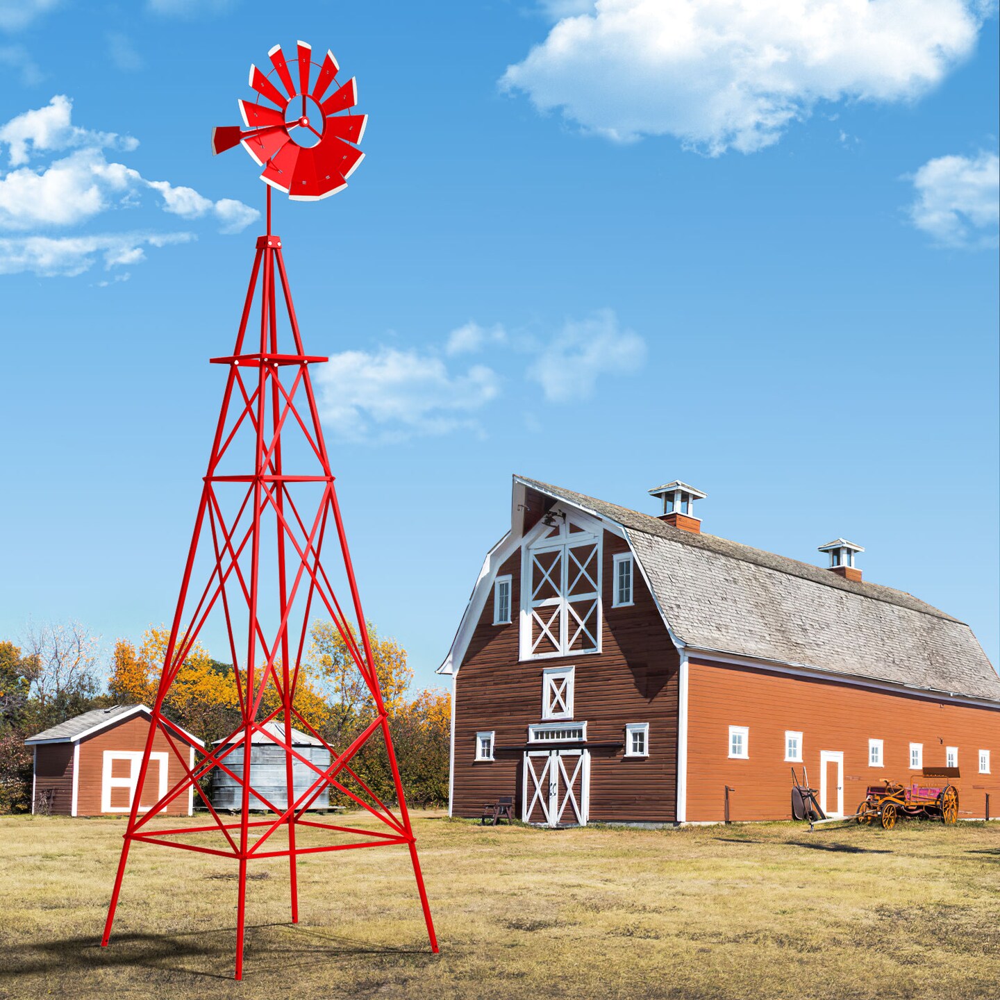 Sturdy 8 Feet Metal Windmill Outdoor Garden Decoration with Rotating ...