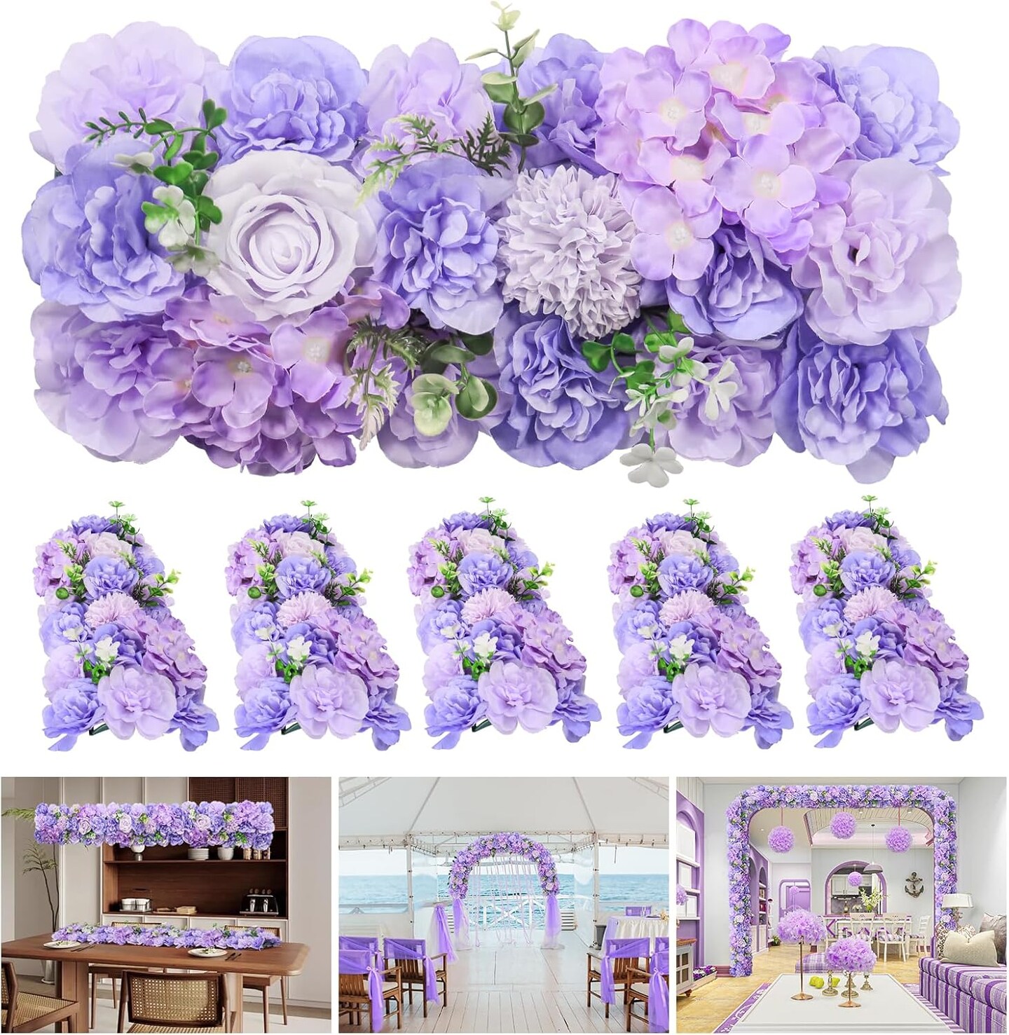Artificial Flower Arch - 6 Pack Purple Faux Floral Swags for Wedding ...